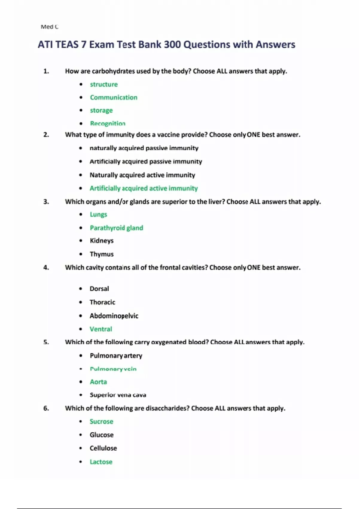 ATI TEAS 7 Exam Test Bank 300 Questions with Answers Free - ATI TEAS 7 ...