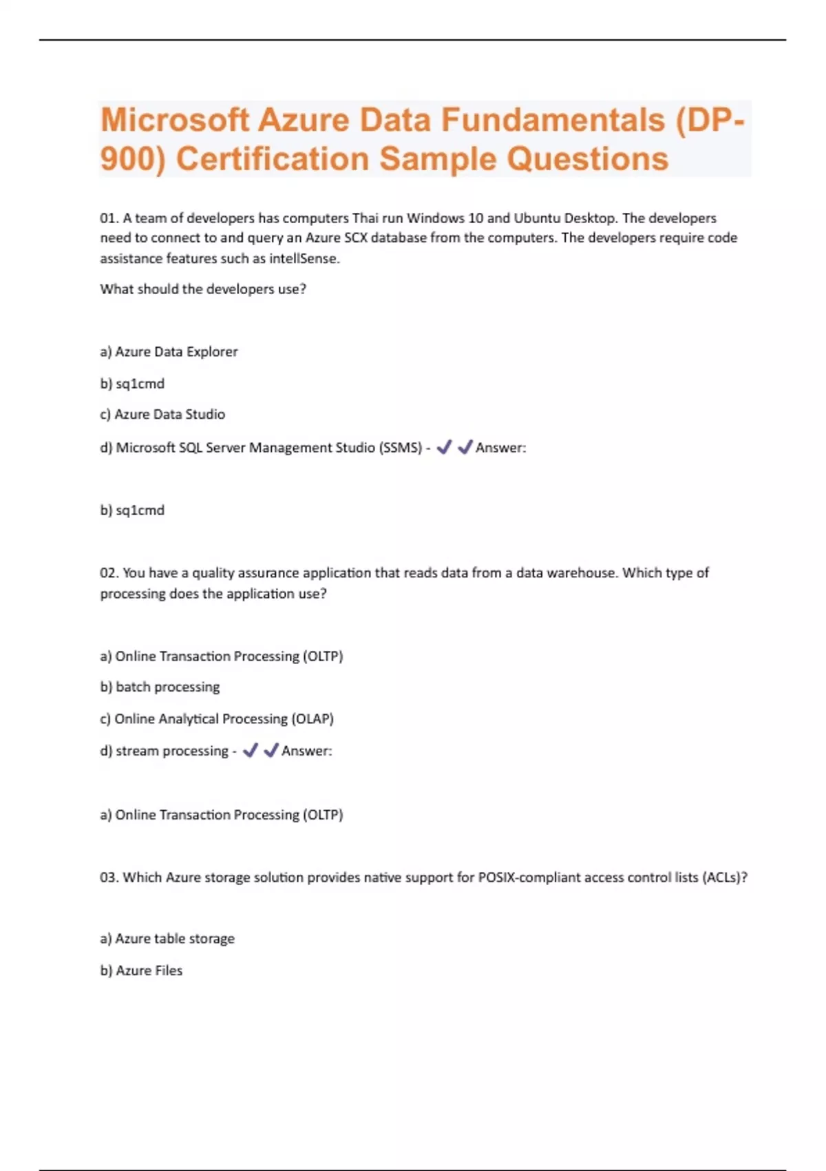 Microsoft Azure Data Fundamentals (DP-900) Certification Sample Questions + Answers Graded A+ ...