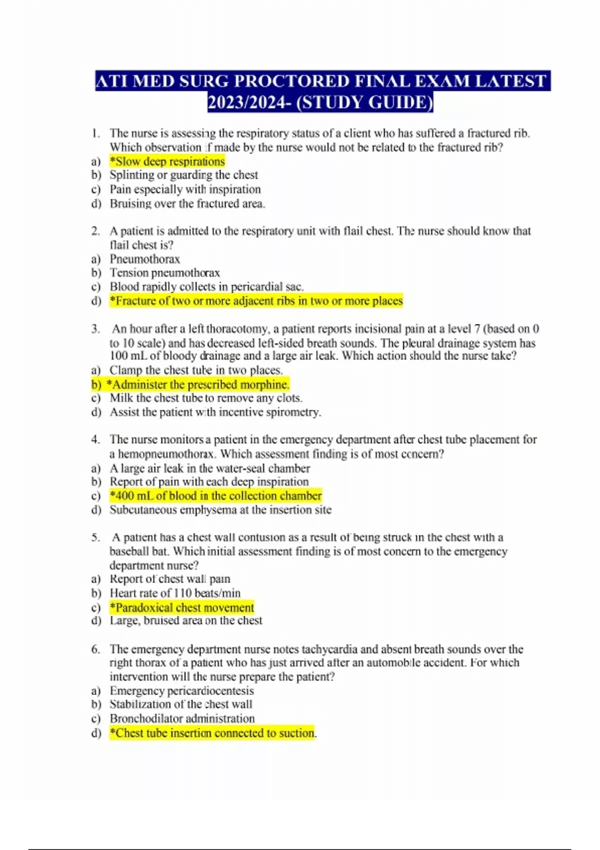 ATI MED SURG PROCTORED FINAL EXAM LATEST 2024/2025 Free - ATI MED SURG ...