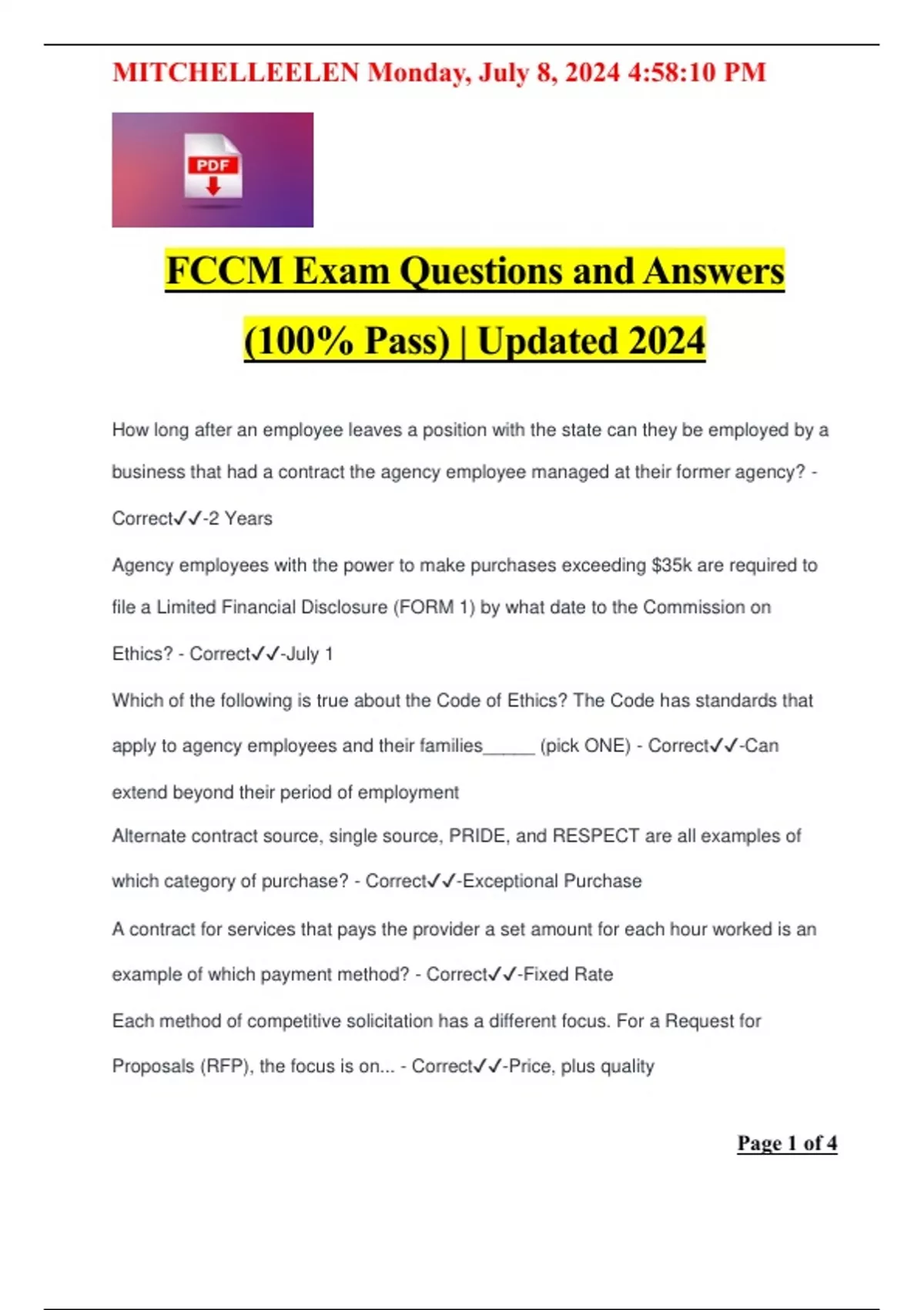FCCM Exam Questions and Answers (100% Pass) | Updated 2024 - FCCM - Stuvia US