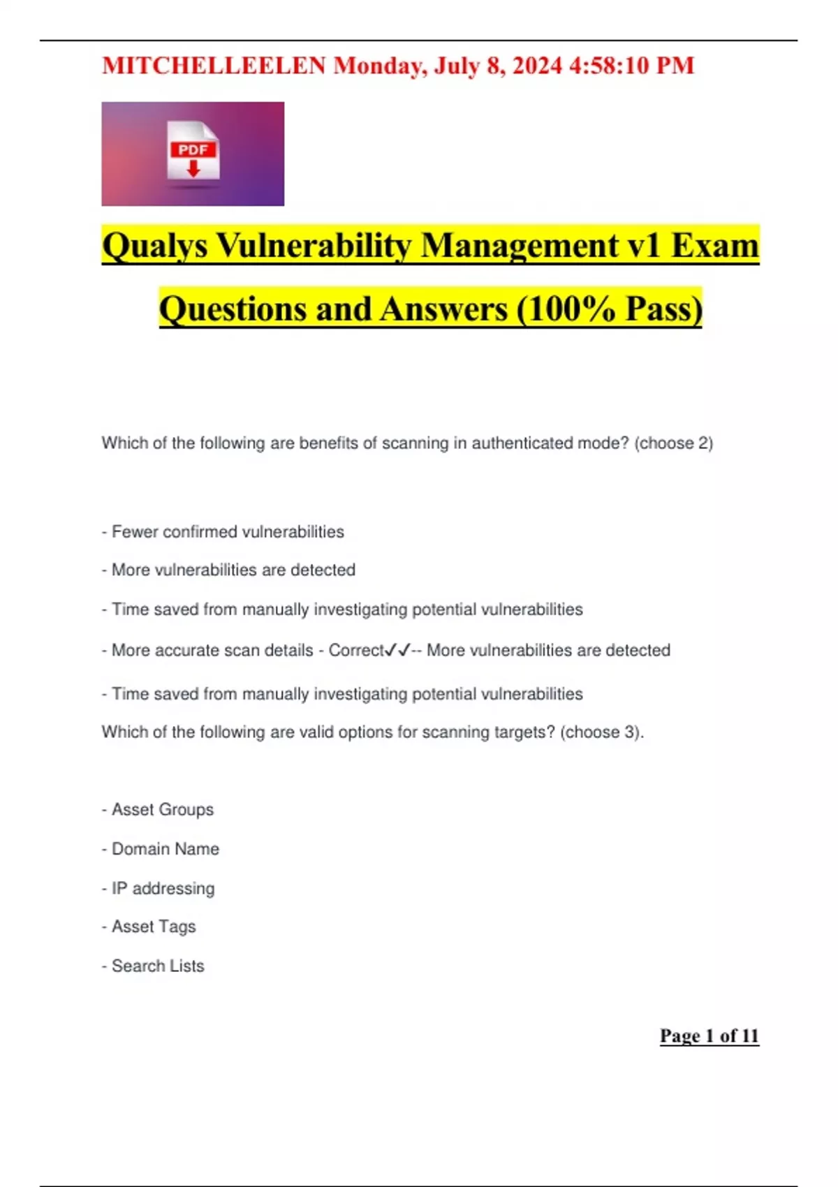 Study Bundle for QUALYS Exam Practice Questions and Answers (100% Pass ...