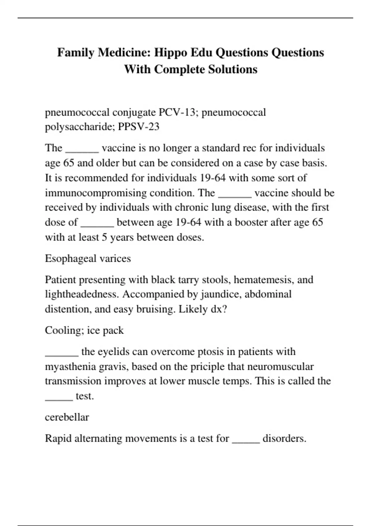 Family Medicine: Hippo Edu Questions Questions With Complete Solutions ...