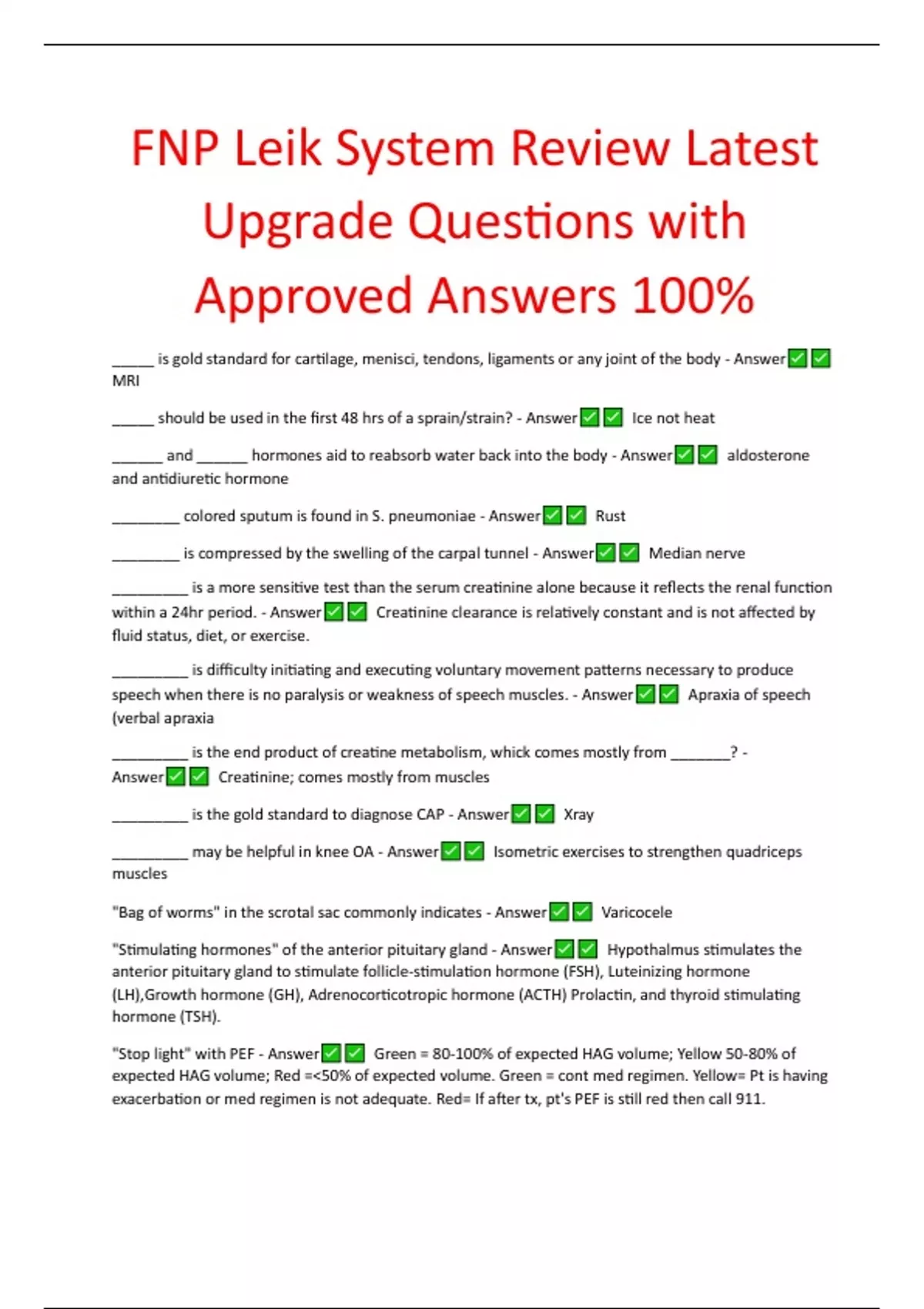 Maria Leik (AGNP) Exam questions with Correct Solutions Pass 100% ...