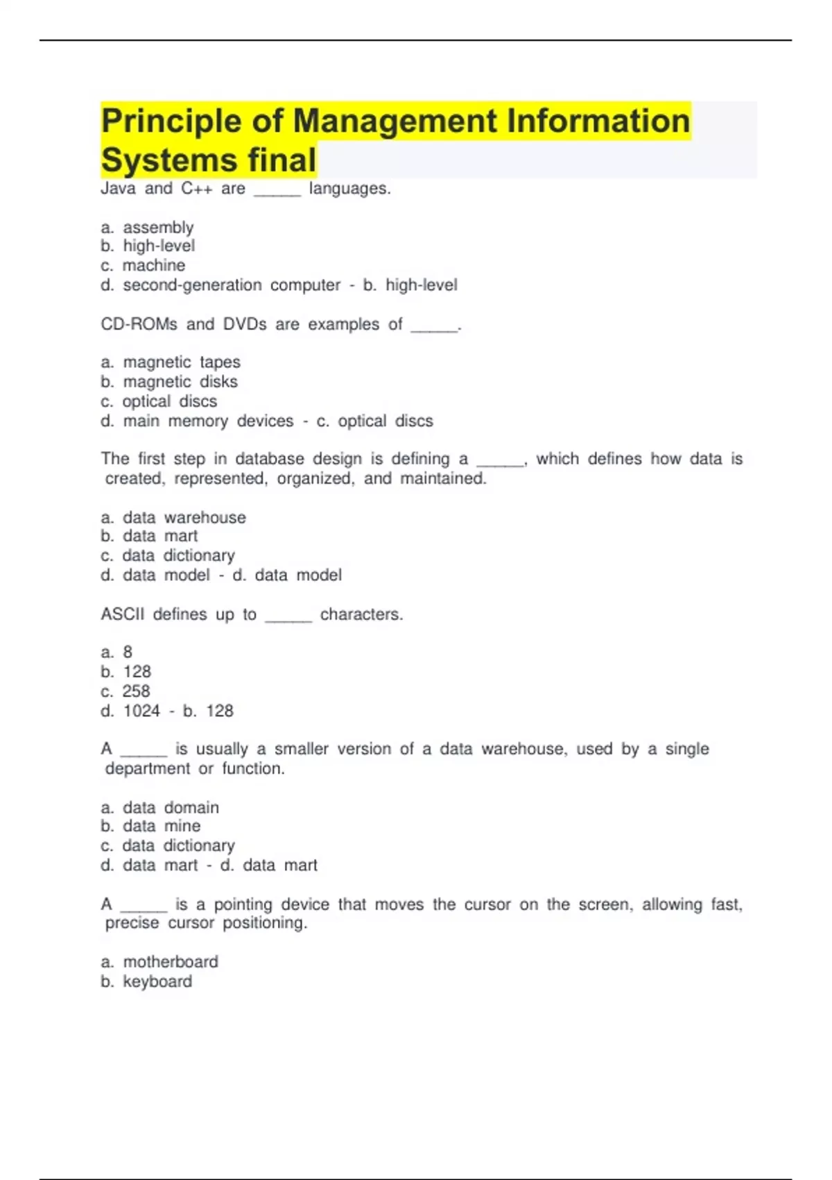 Principle of Management Information Systems final - Principle of ...