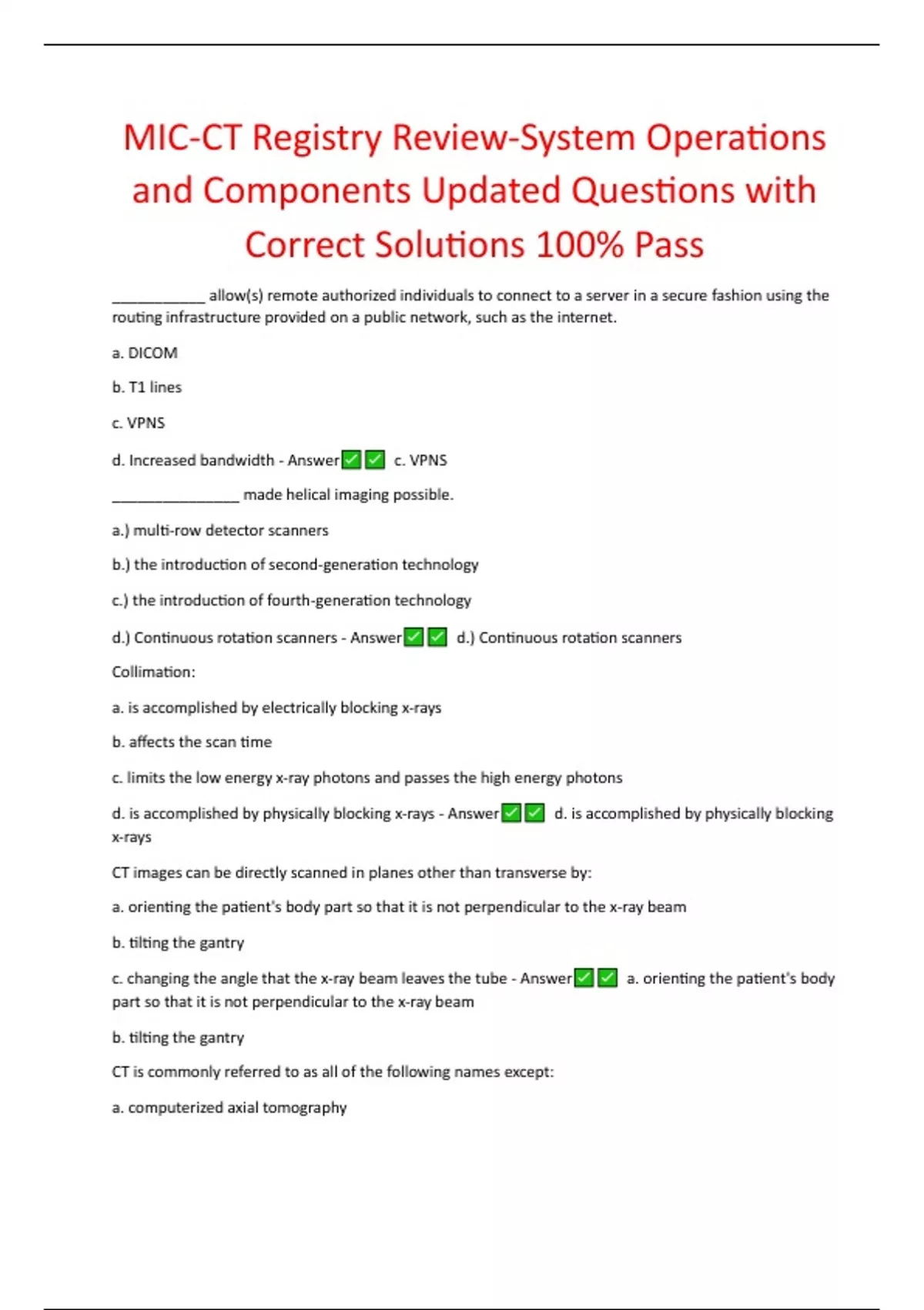 CT registry- image production Exam Questions with Correct Solution ...