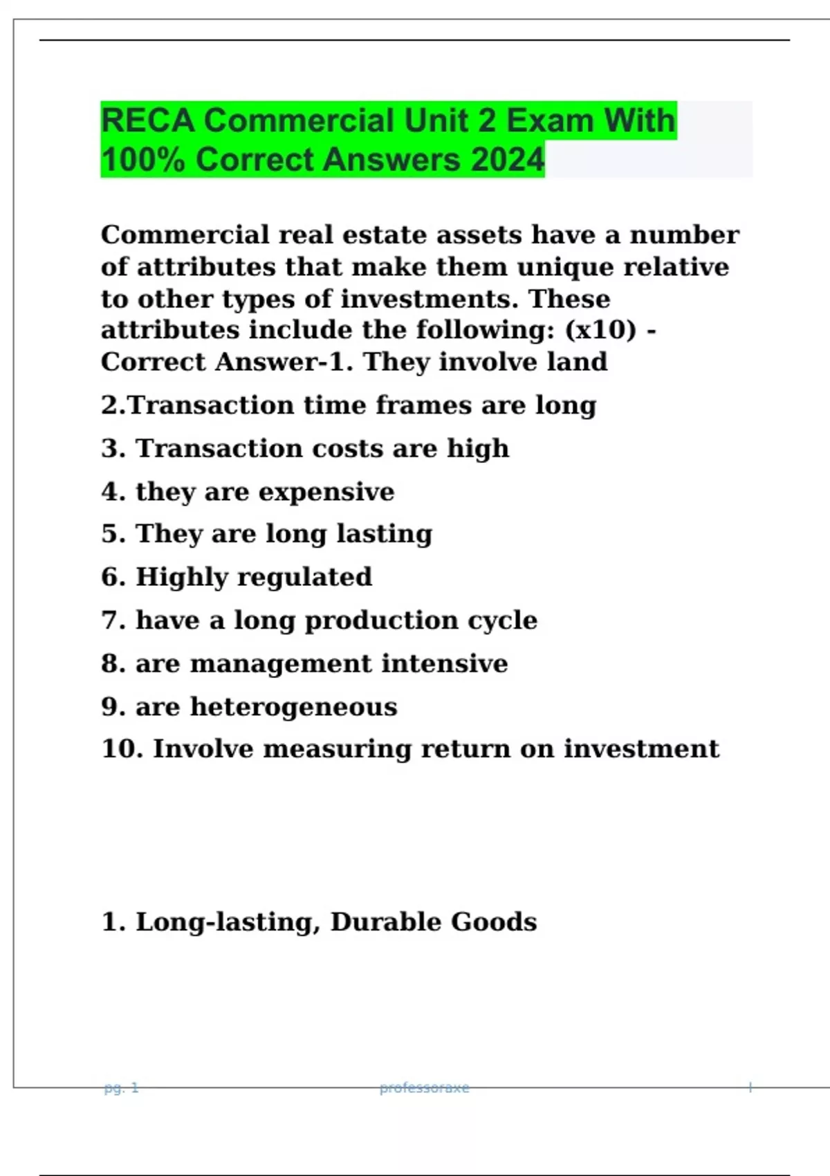 RECA Commercial Unit 2 Exam With 100% Correct Answers 2024 - RECA ...