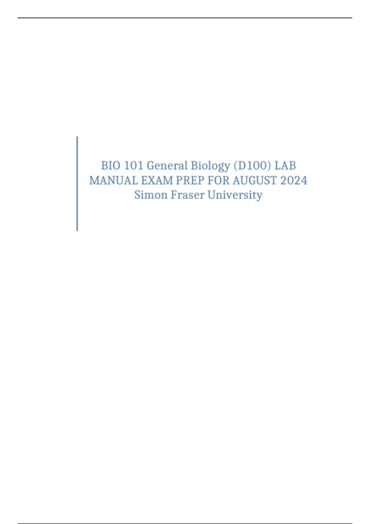 BIO 101 General Biology (D100) LAB MANUAL EXAM PREP FOR AUGUST 2024 ...