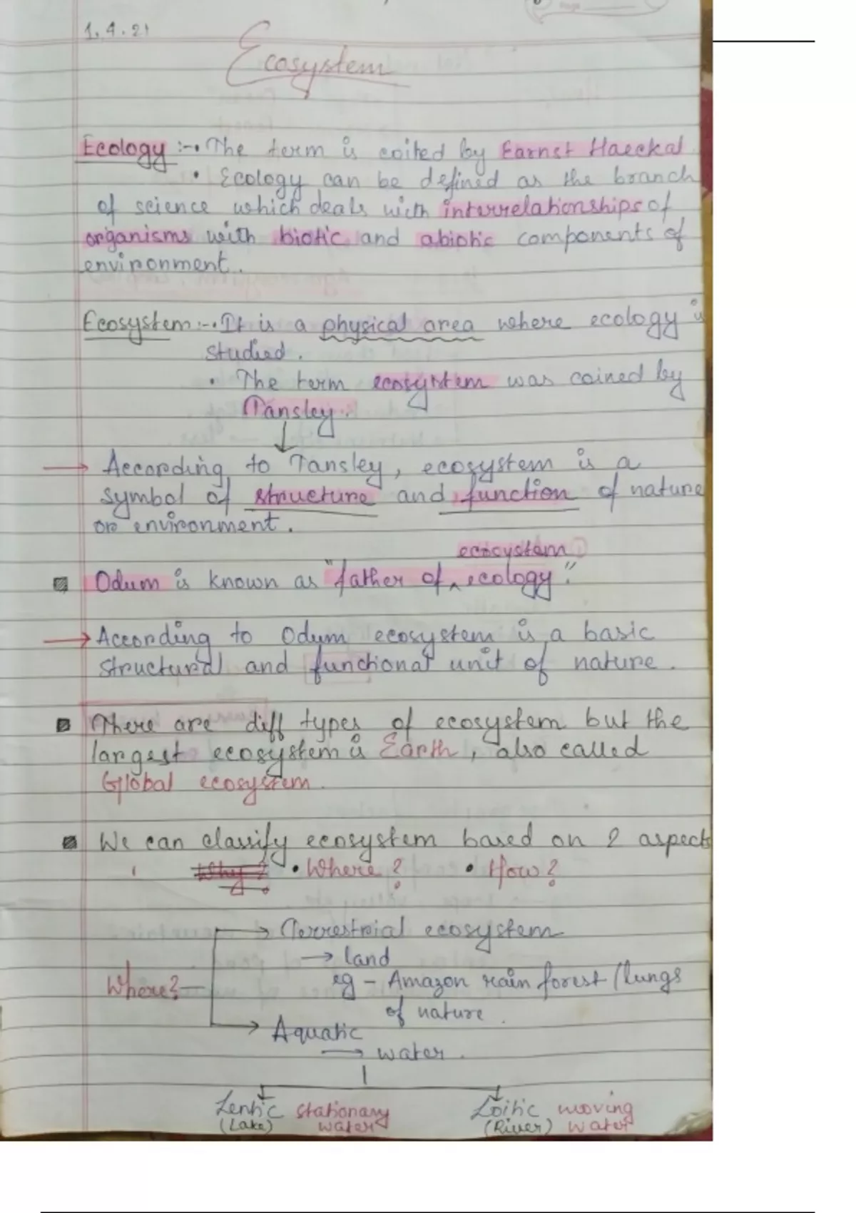 Ecosystem class 12 NCERT (chapter 12) handwritten notes for NEET, CUET ...