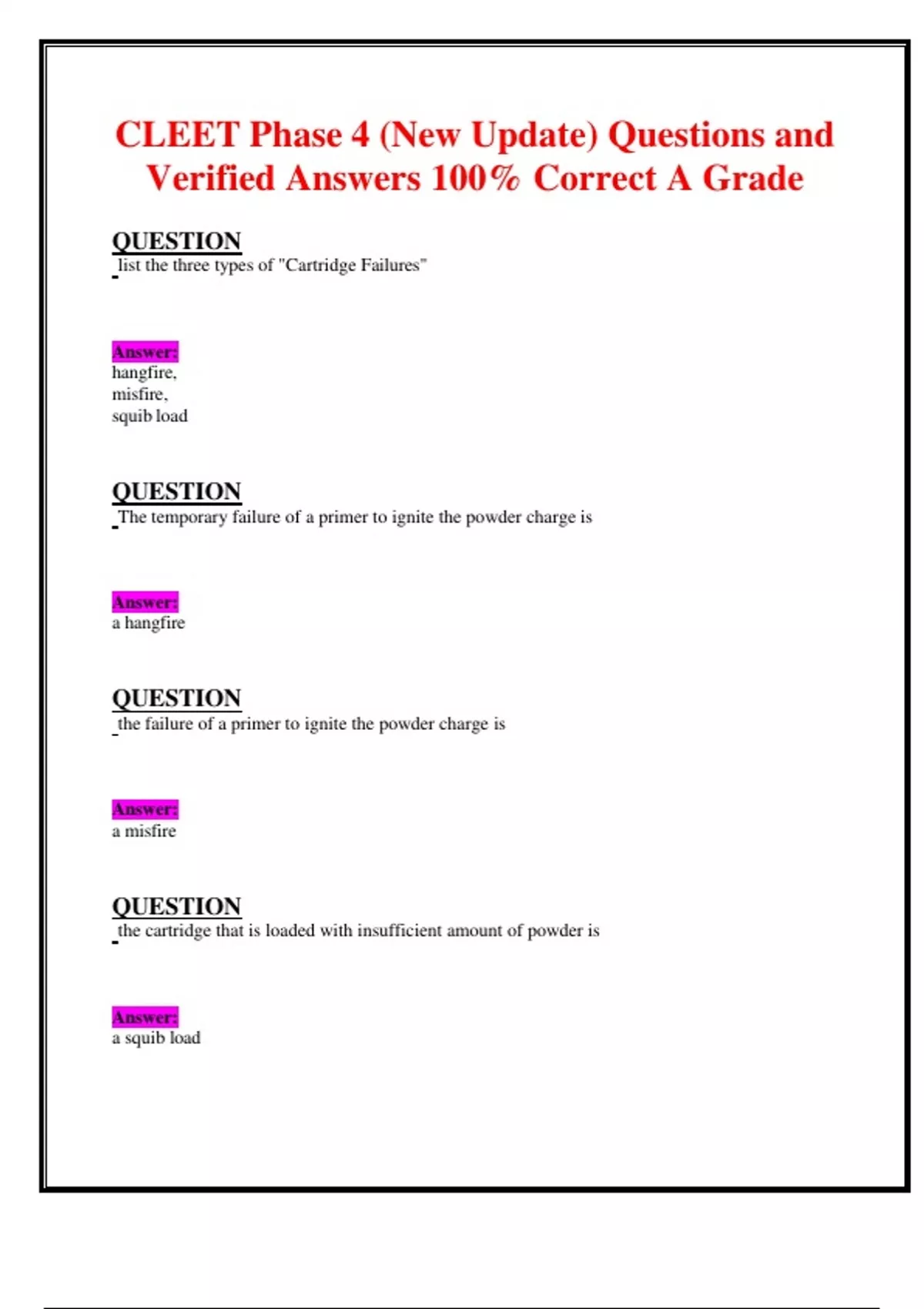 CLEET Phase 4 (New Update) Questions and Verified Answers 100- Correct ...