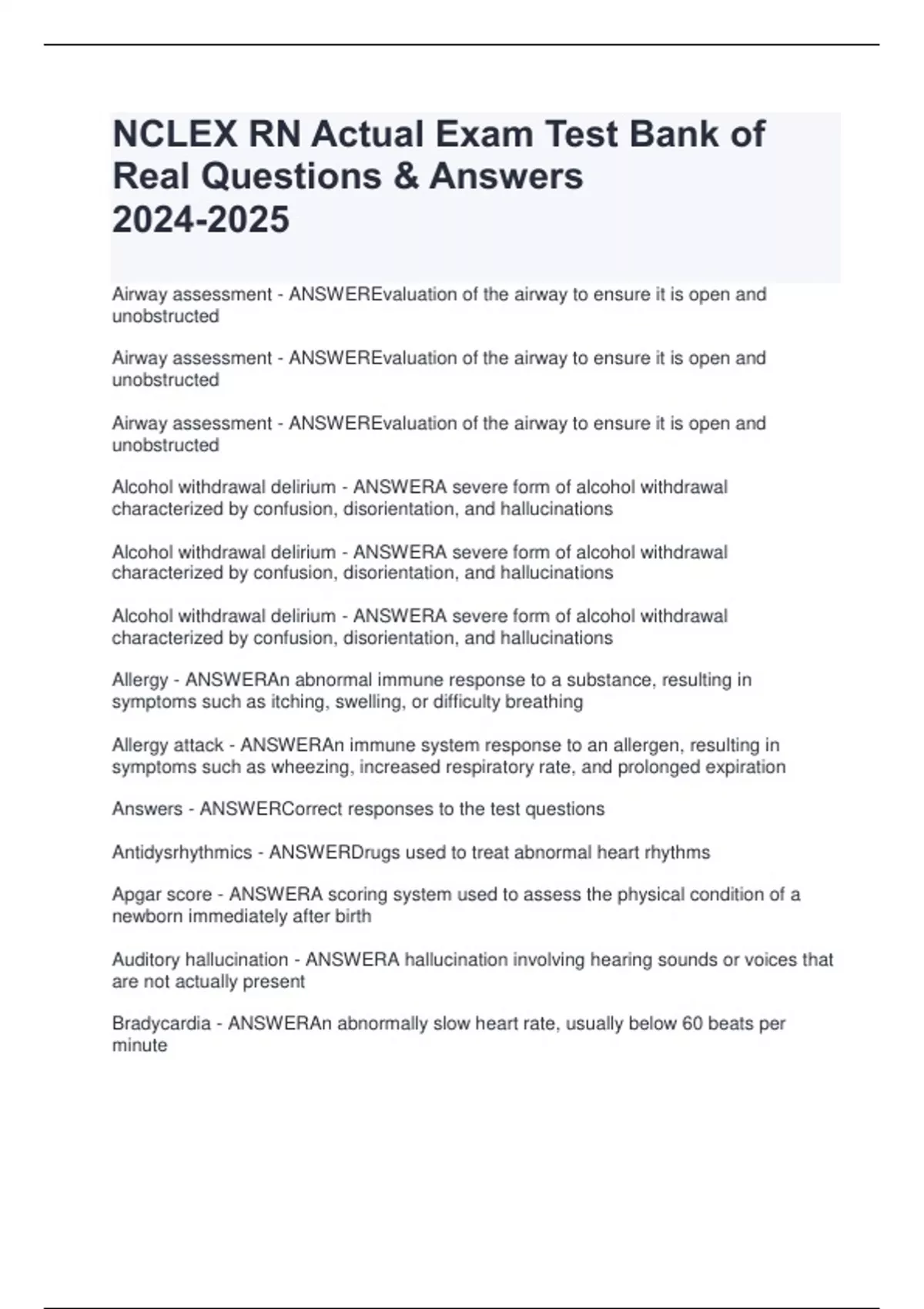 NCLEX RN Actual Exam Test Bank of Real Questions & Answers - Nclex rn ...