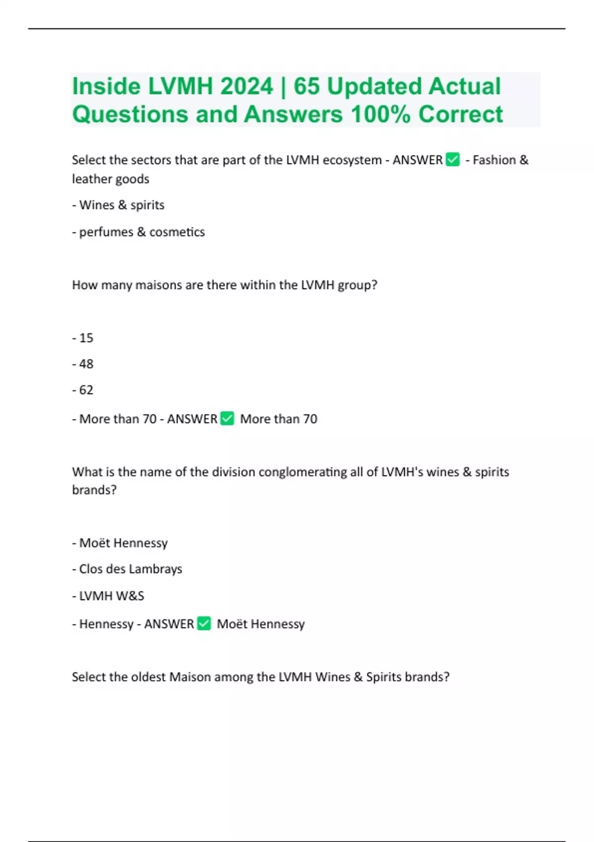 Inside LVMH 2024 BUNDLED Actual Questions and Answers 100% Correct ...