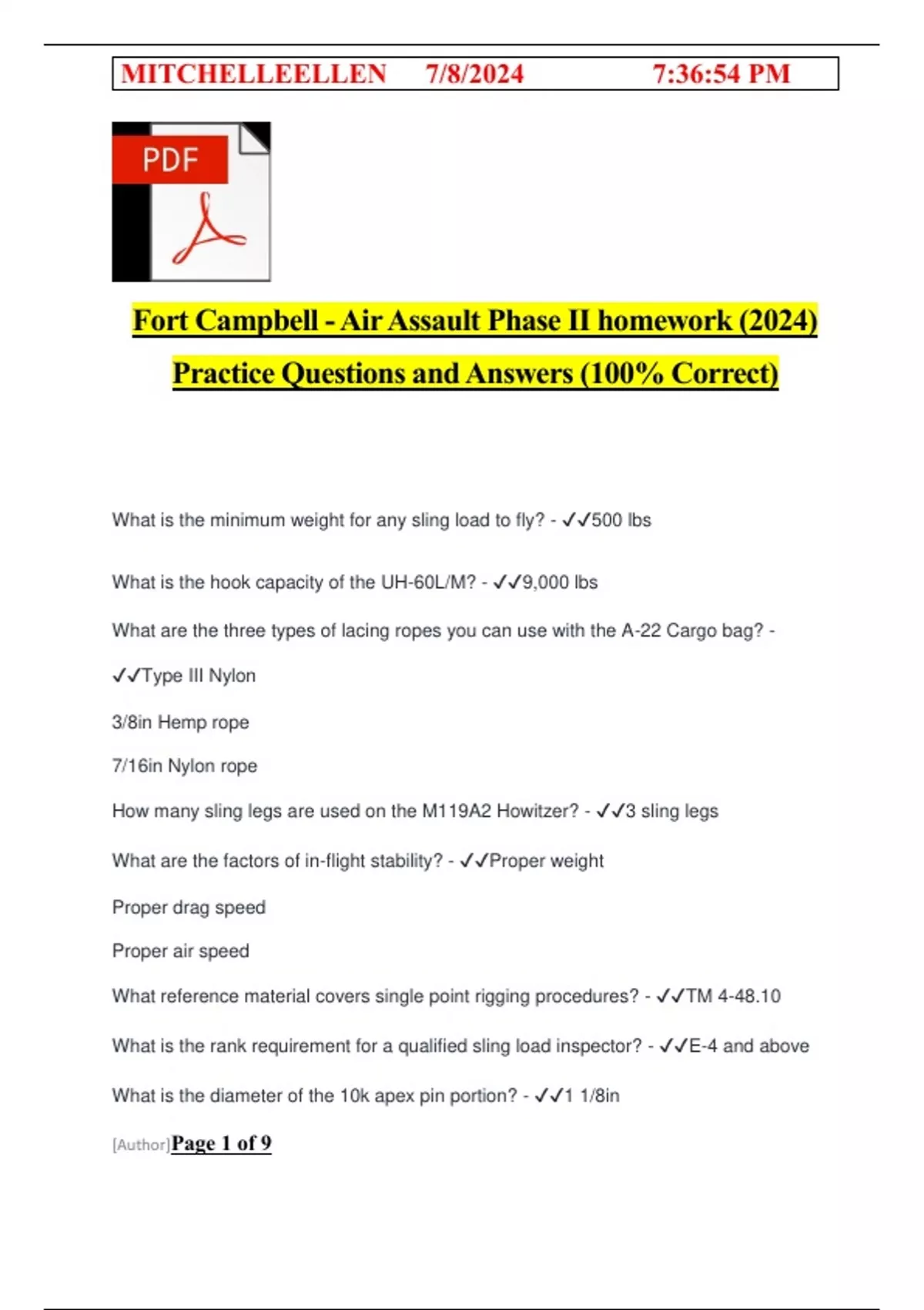 Fort Campbell - Air Assault Phase II homework (2024) Practice Questions ...