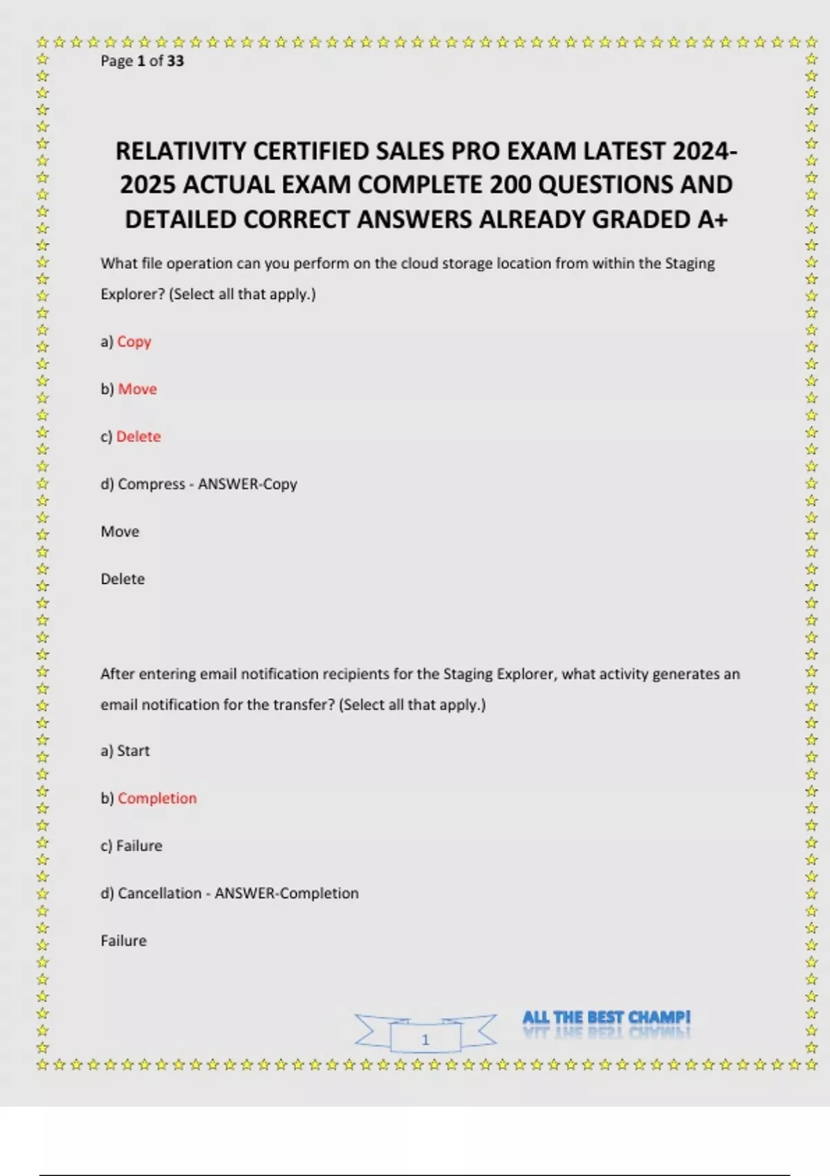 RELATIVITY CERTIFIED SALES PRO EXAM LATEST ACTUAL EXAM COMPLETE 200 ...