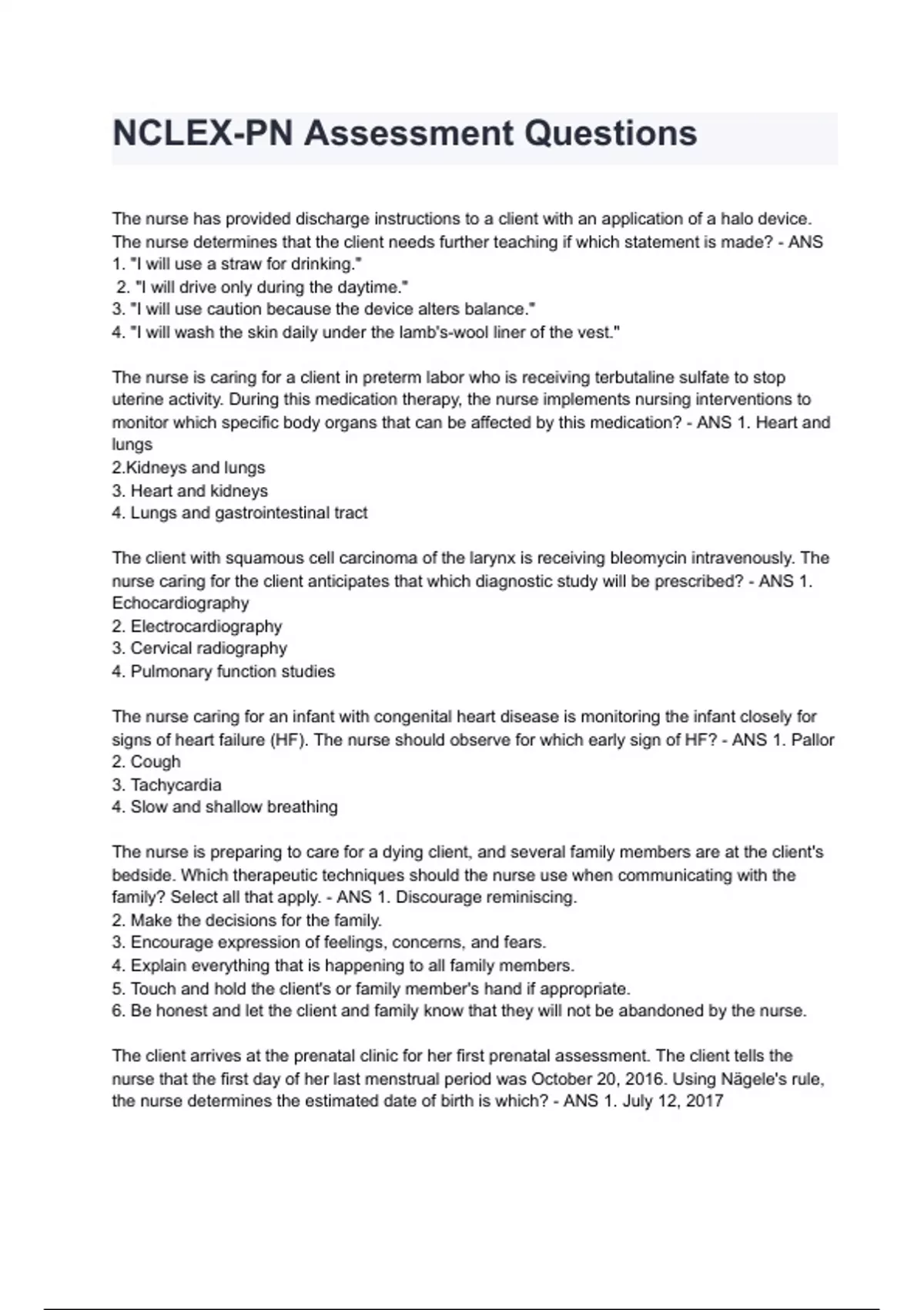 NCLEX-PN Assessment Exam 2024/2025 Questions With Completed & Verified ...