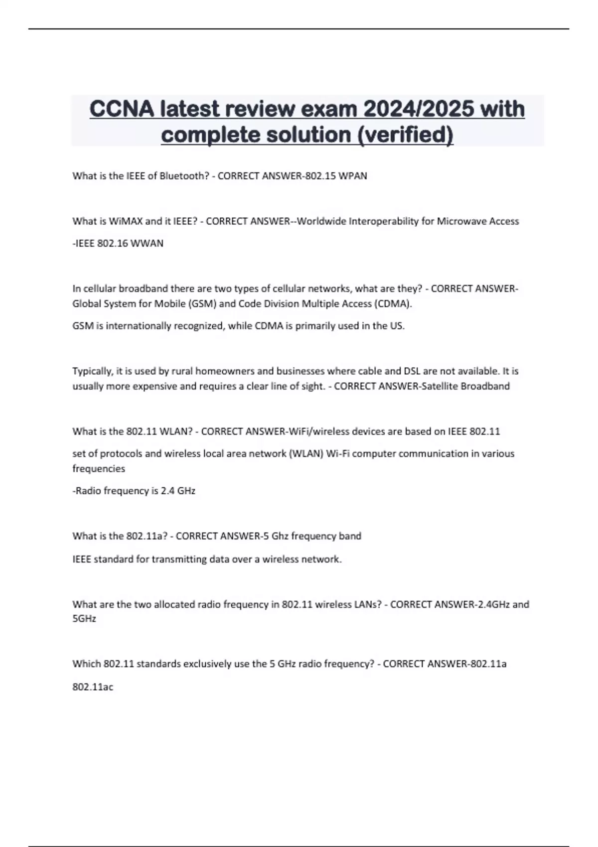 CCNA latest review exam 2024/2025 with complete solution (verified ...