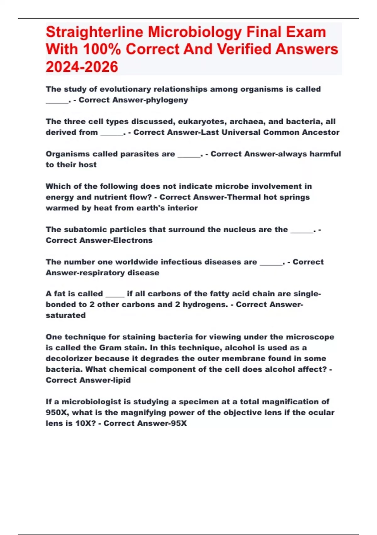 Straighterline Microbiology Final Exam With 100% Correct And Verified ...