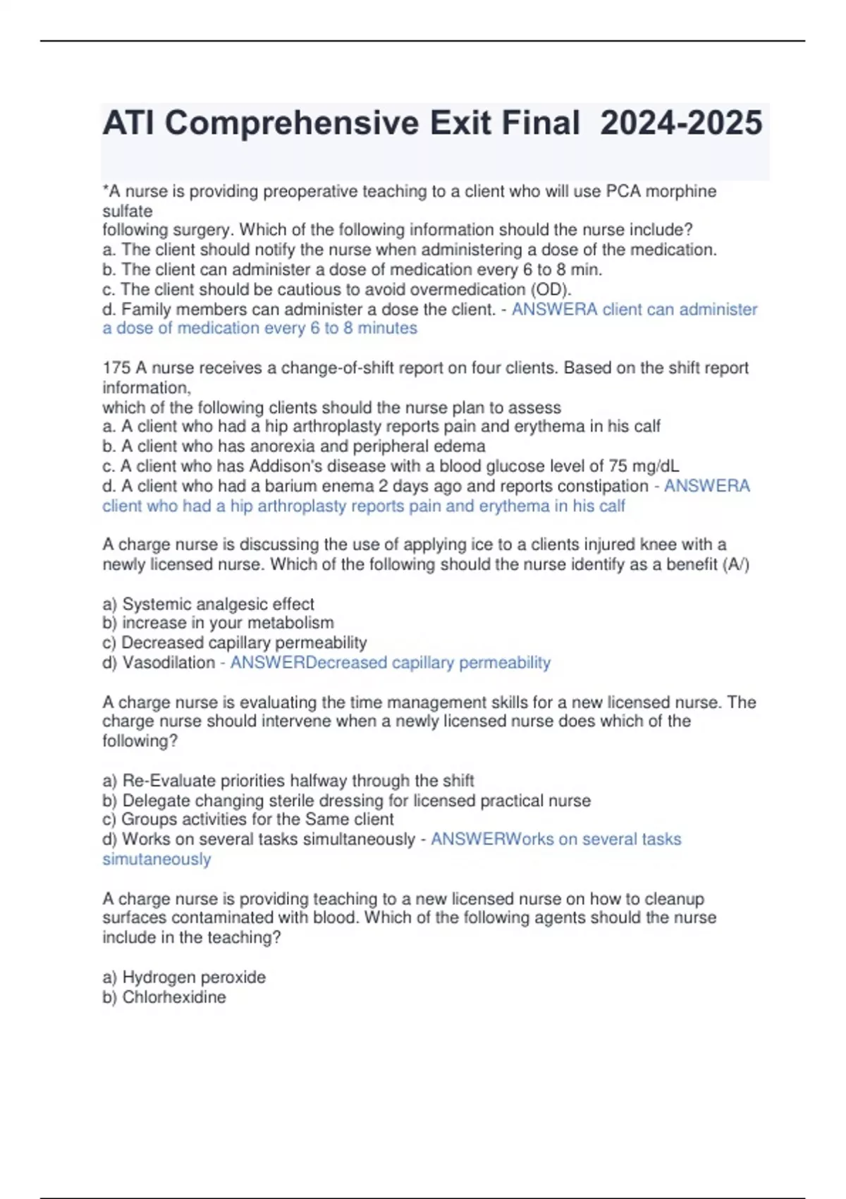 ATI Comprehensive Exit Final - ATI Comprehensive - Stuvia US