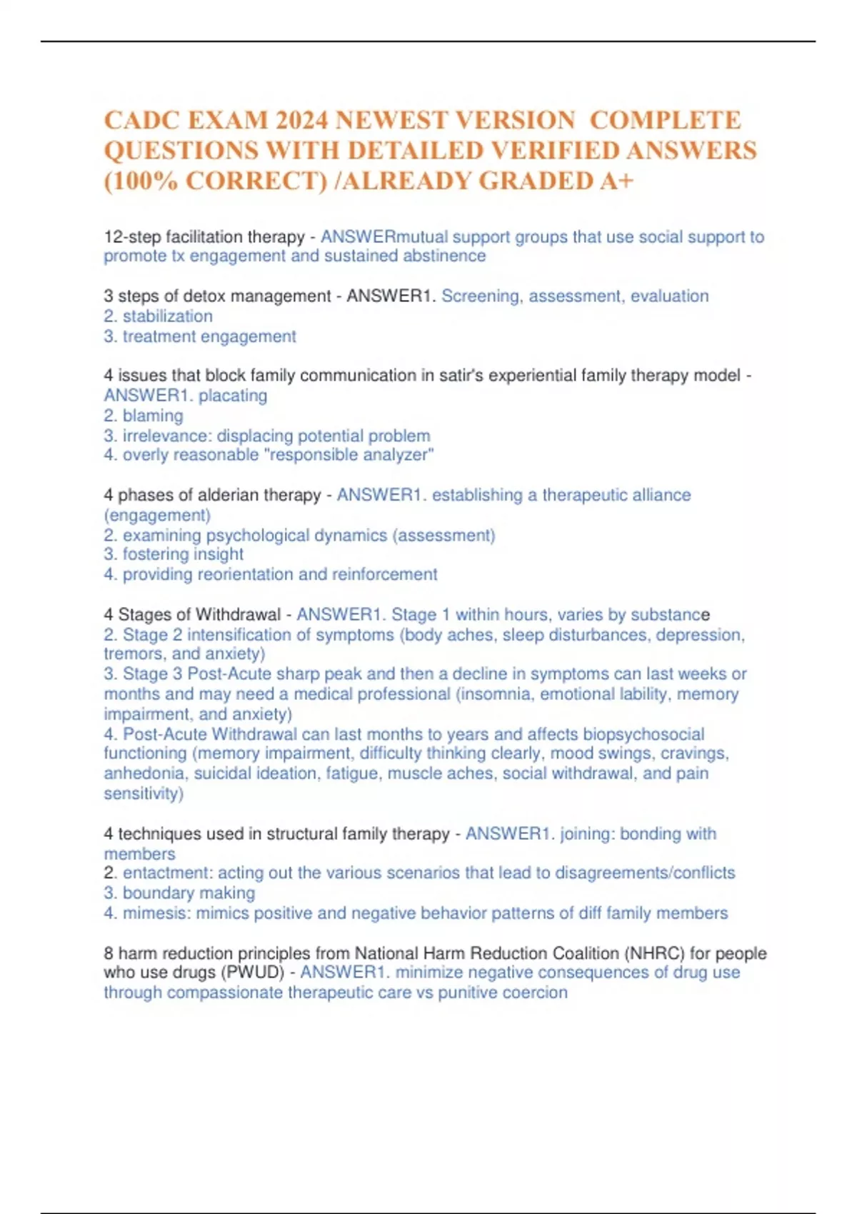 CADC EXAM 2024 NEWEST VERSION COMPLETE QUESTIONS WITH DETAILED VERIFIED ...