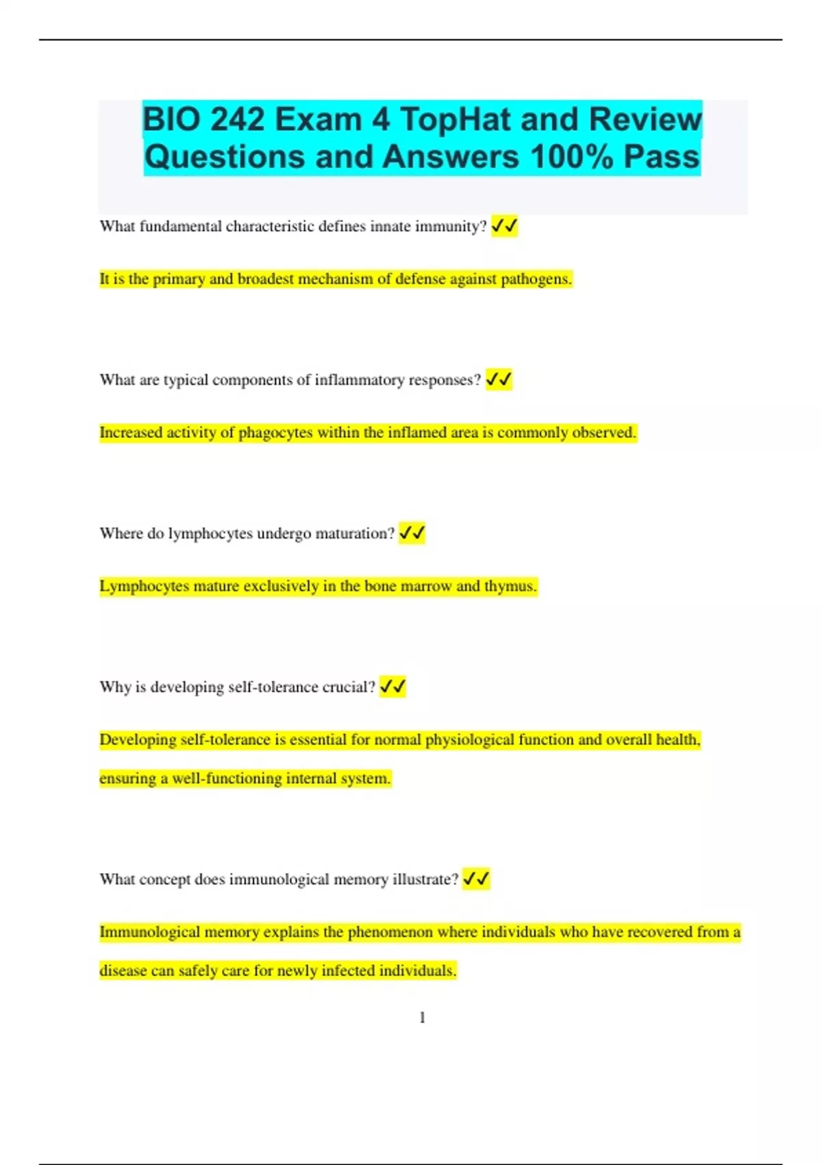 BIO 242 Exam 4 TopHat and Review Questions and Answers 100% Pass - BIO ...