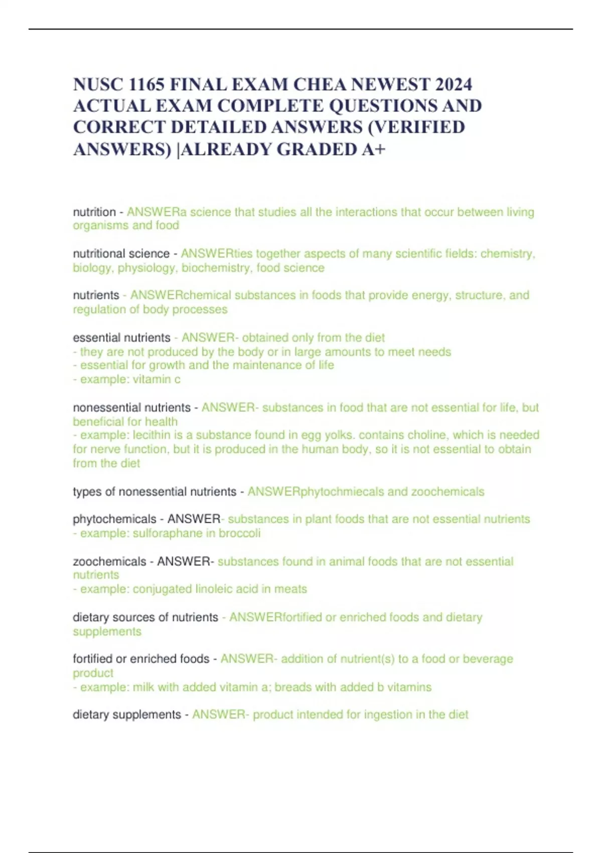 NUSC 1165 FINAL EXAM CHEA NEWEST 2024 ACTUAL EXAM COMPLETE QUESTIONS ...