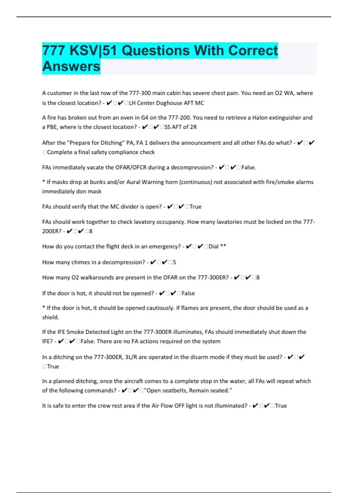 777 KSV|51 Questions With Correct Answers - 777 KSV - Stuvia US