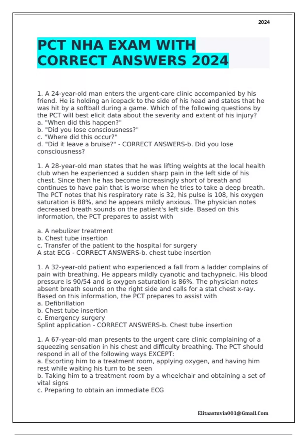 PCT NHA EXAM WITH CORRECT ANSWERS 2024 - PCT NHA - Stuvia US