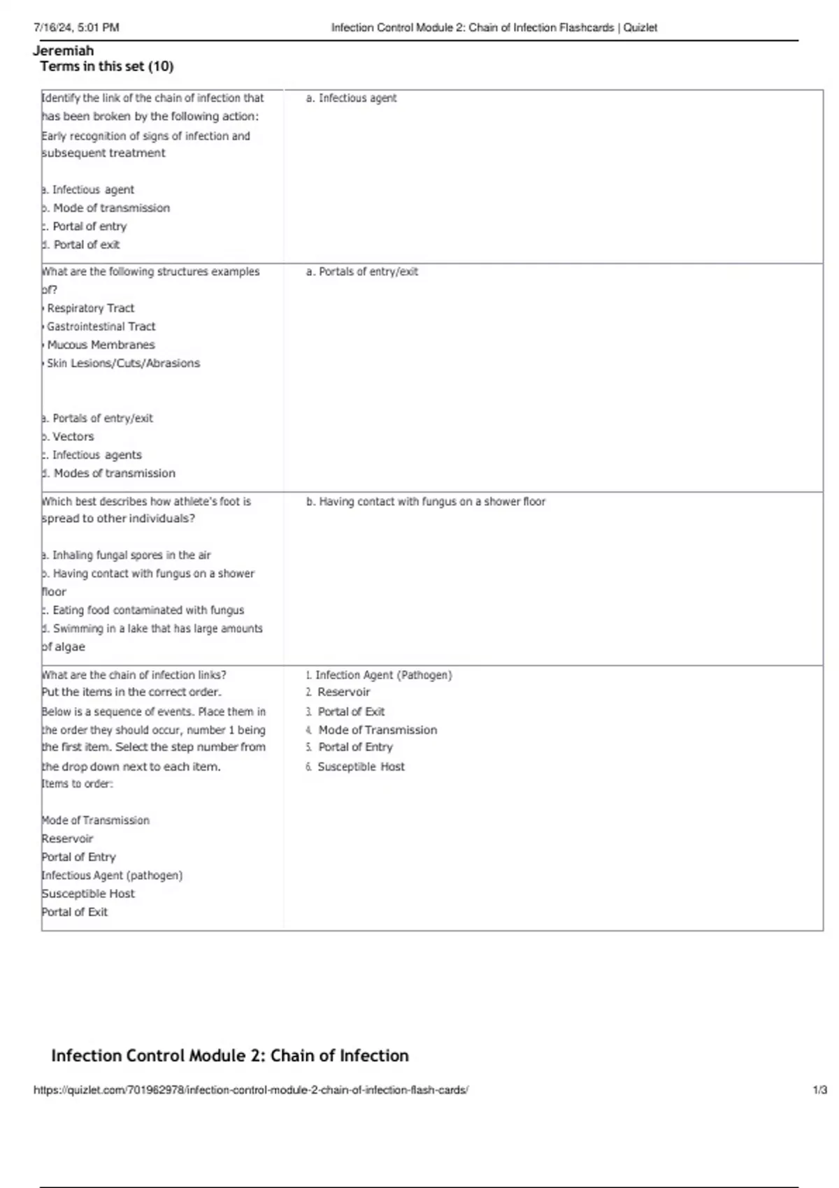 Infection Control Module 2_ Chain of Infection Flashcards _ Exam ...