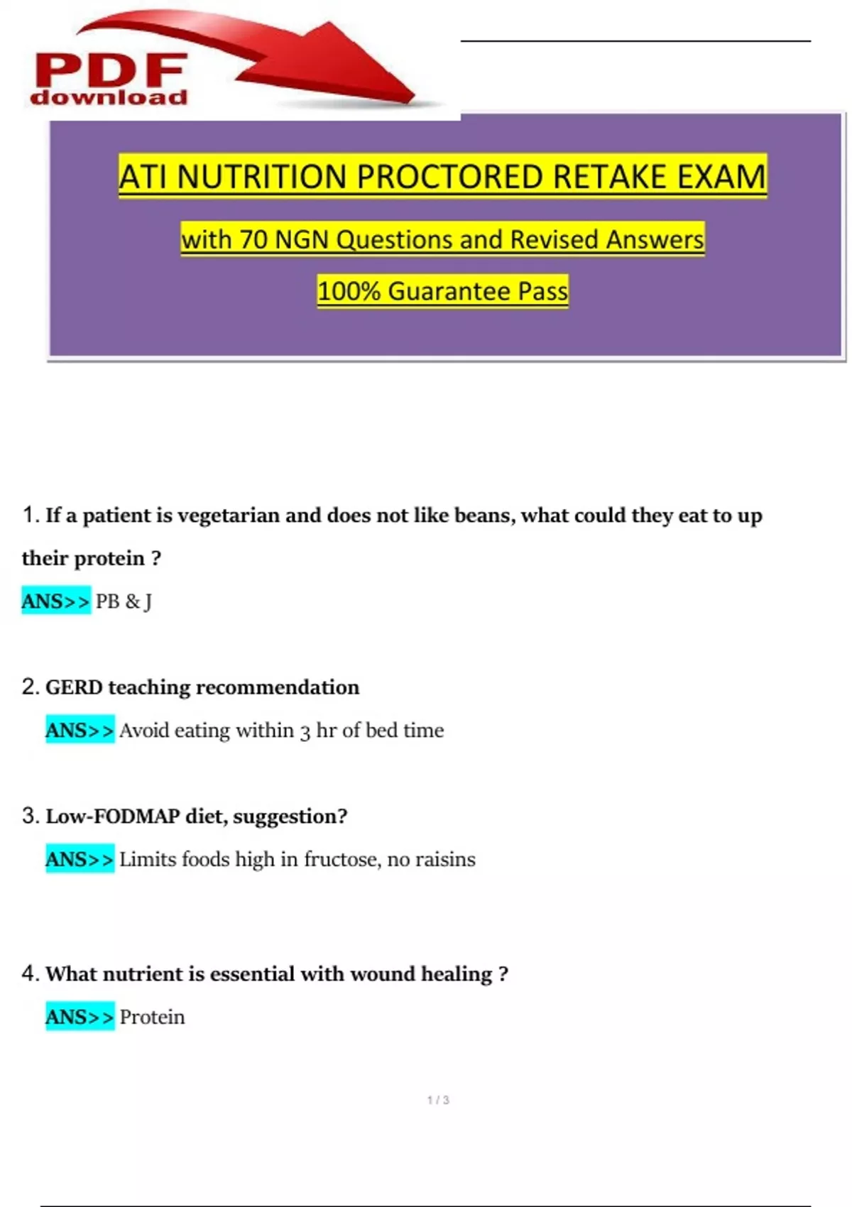 ATI Nutrition Proctored Exam Retake with 70 NGN Questions and Revised ...