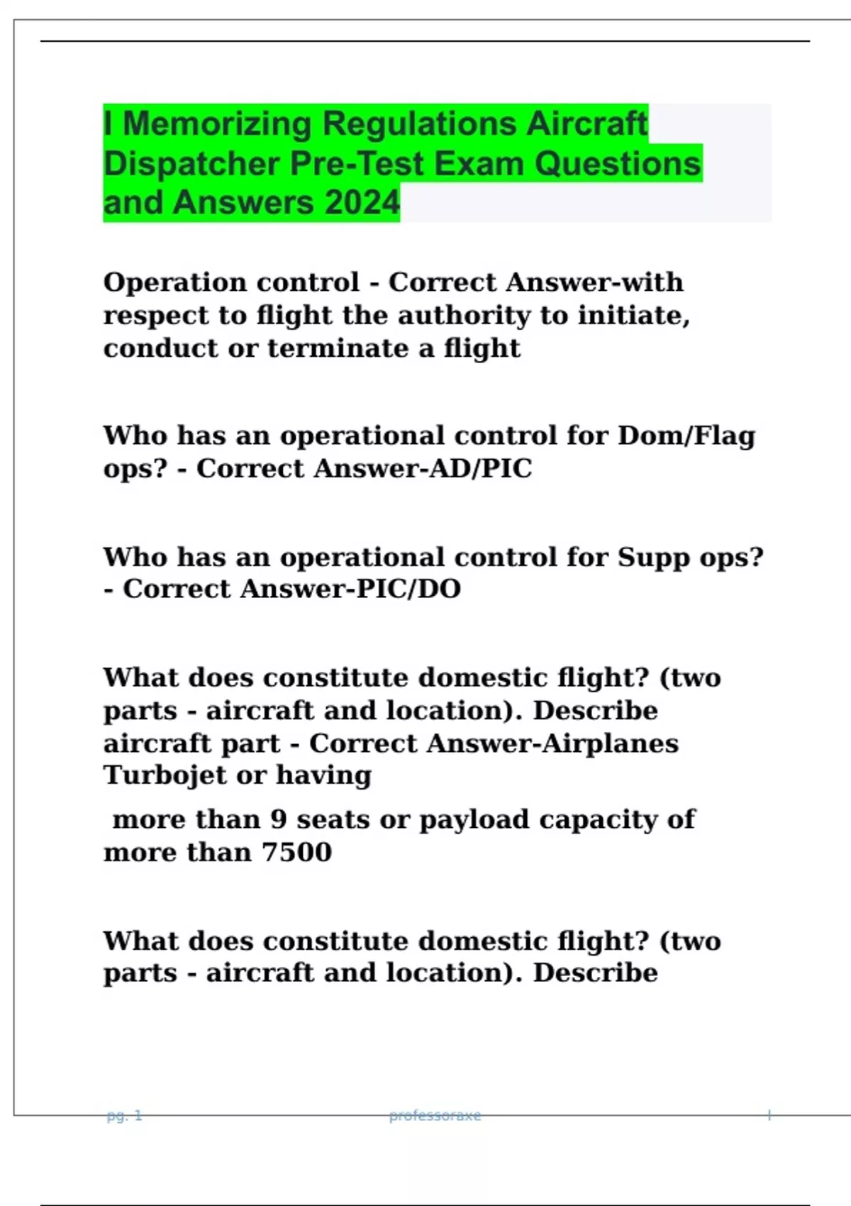 I Memorizing Regulations Aircraft Dispatcher Pre-Test Exam Questions ...