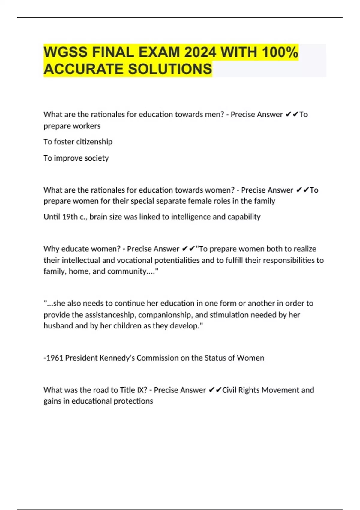 WGSS FINAL EXAM 2024 WITH 100% ACCURATE SOLUTIONS - WGSS - Stuvia US