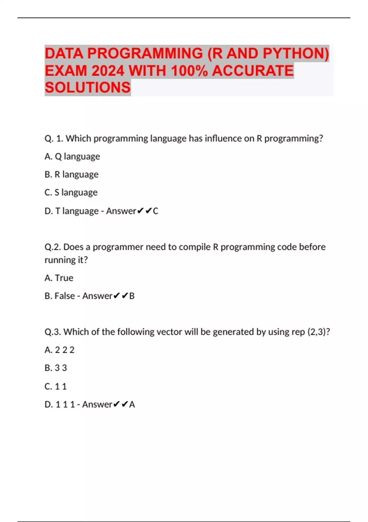 Data Programming R And Python Exam 2024 With 100 Accurate Solutions Data Programming E 0409