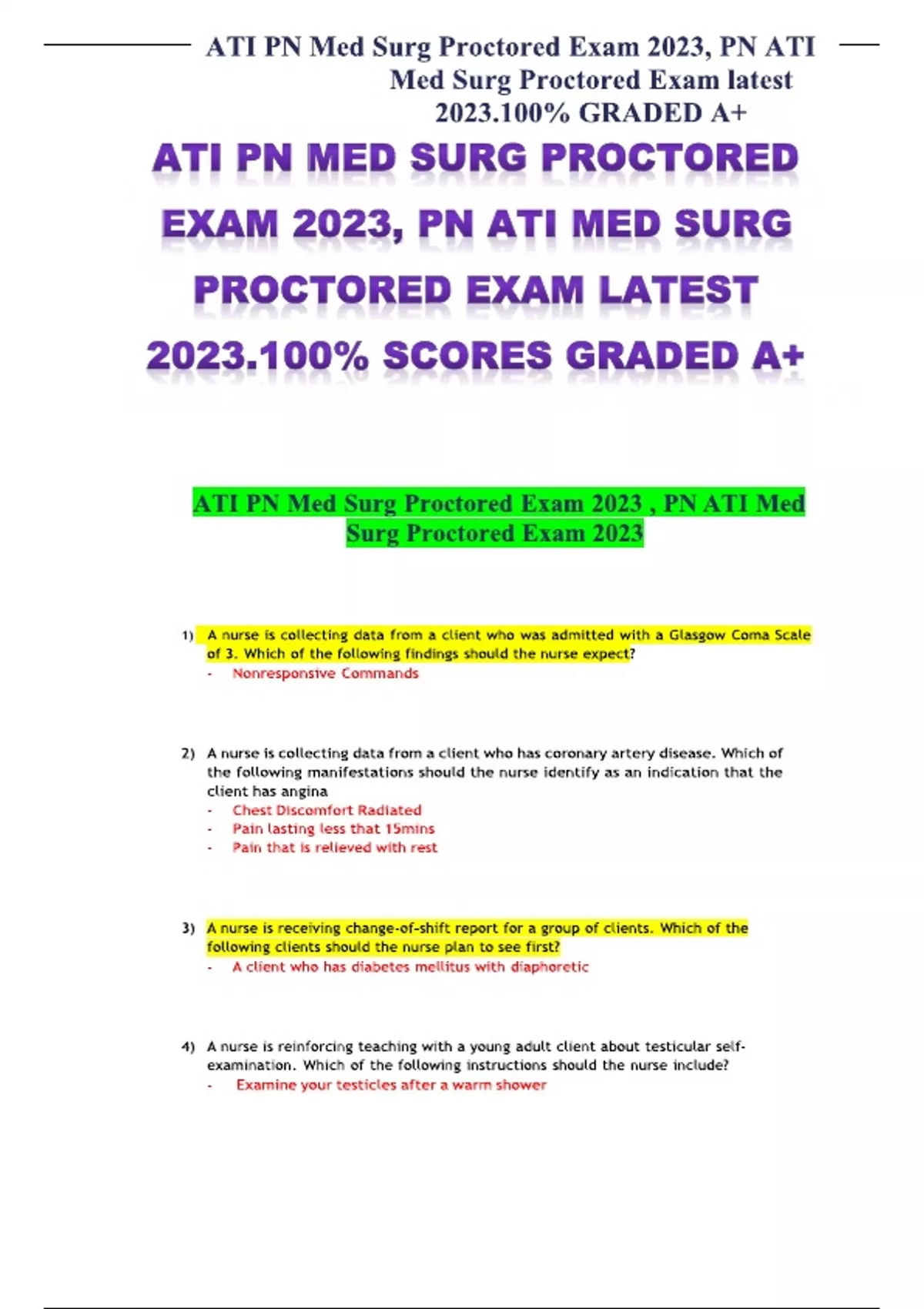 Ati pn med surg proctored exam 2023 pn ati med surg proctored exam ...