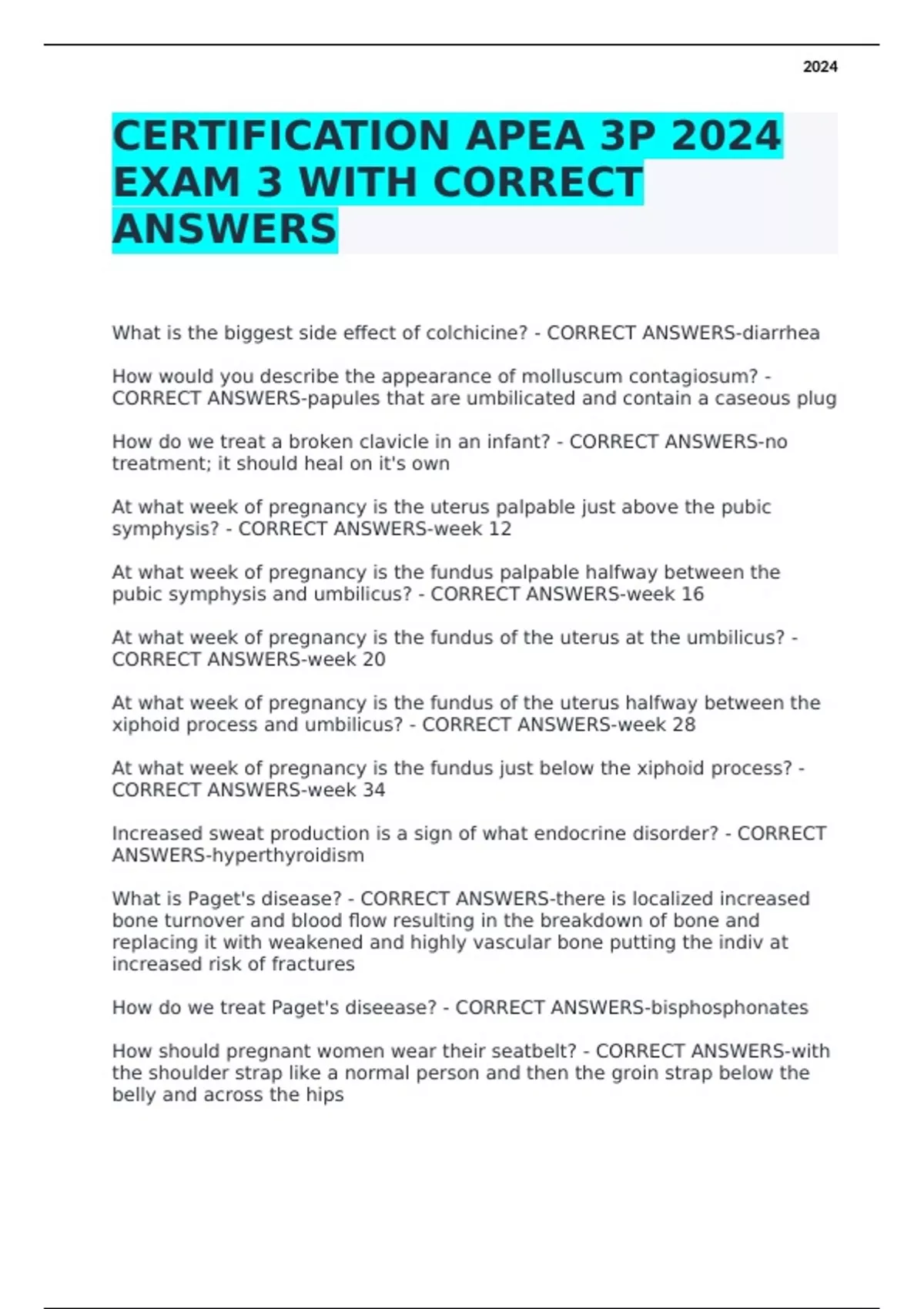 CERTIFICATION APEA 3P 2024 EXAM 3 WITH CORRECT ANSWERS - CERTIFICATION ...