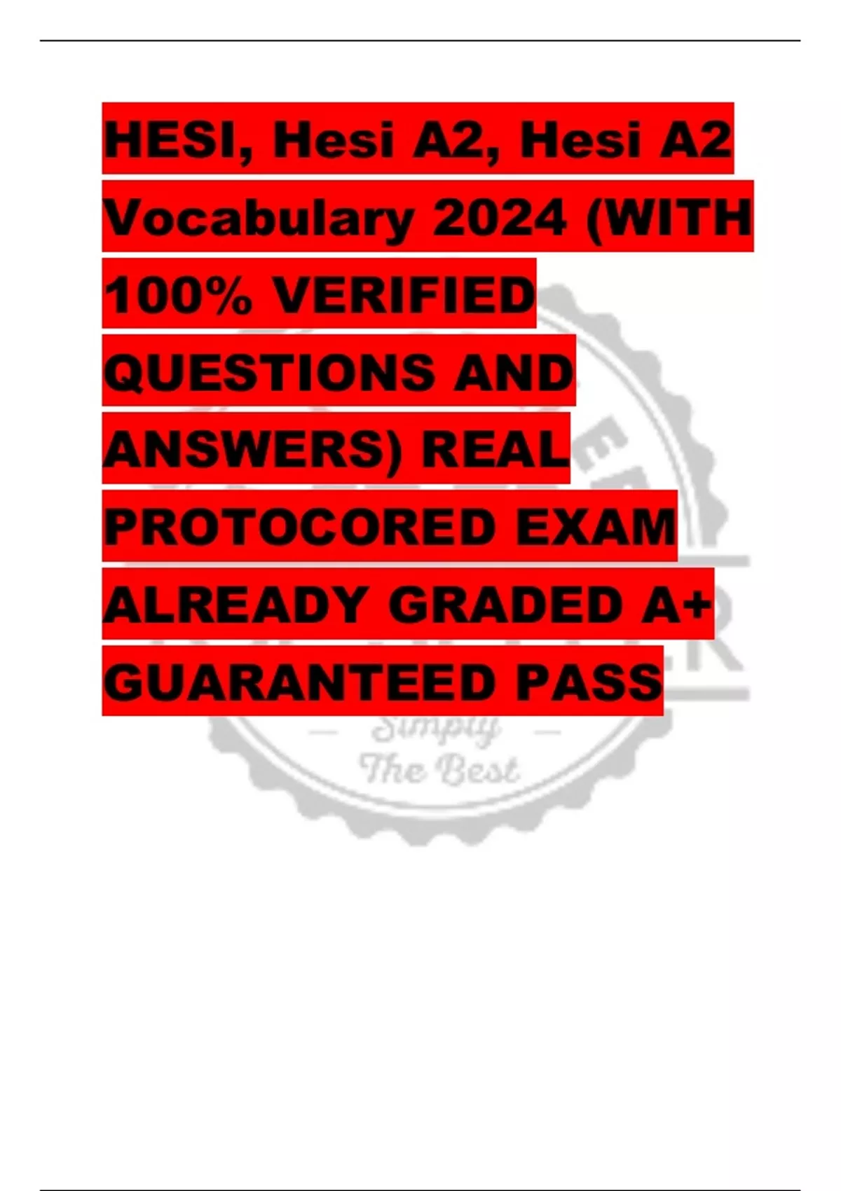 HESI, Hesi A2, Hesi A2 Vocabulary 2024 (WITH 100% VERIFIED QUESTIONS ...