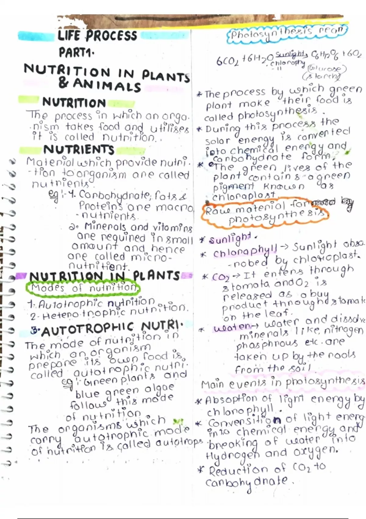 Best biology ch life process hand written notes for class 10 - Science ...