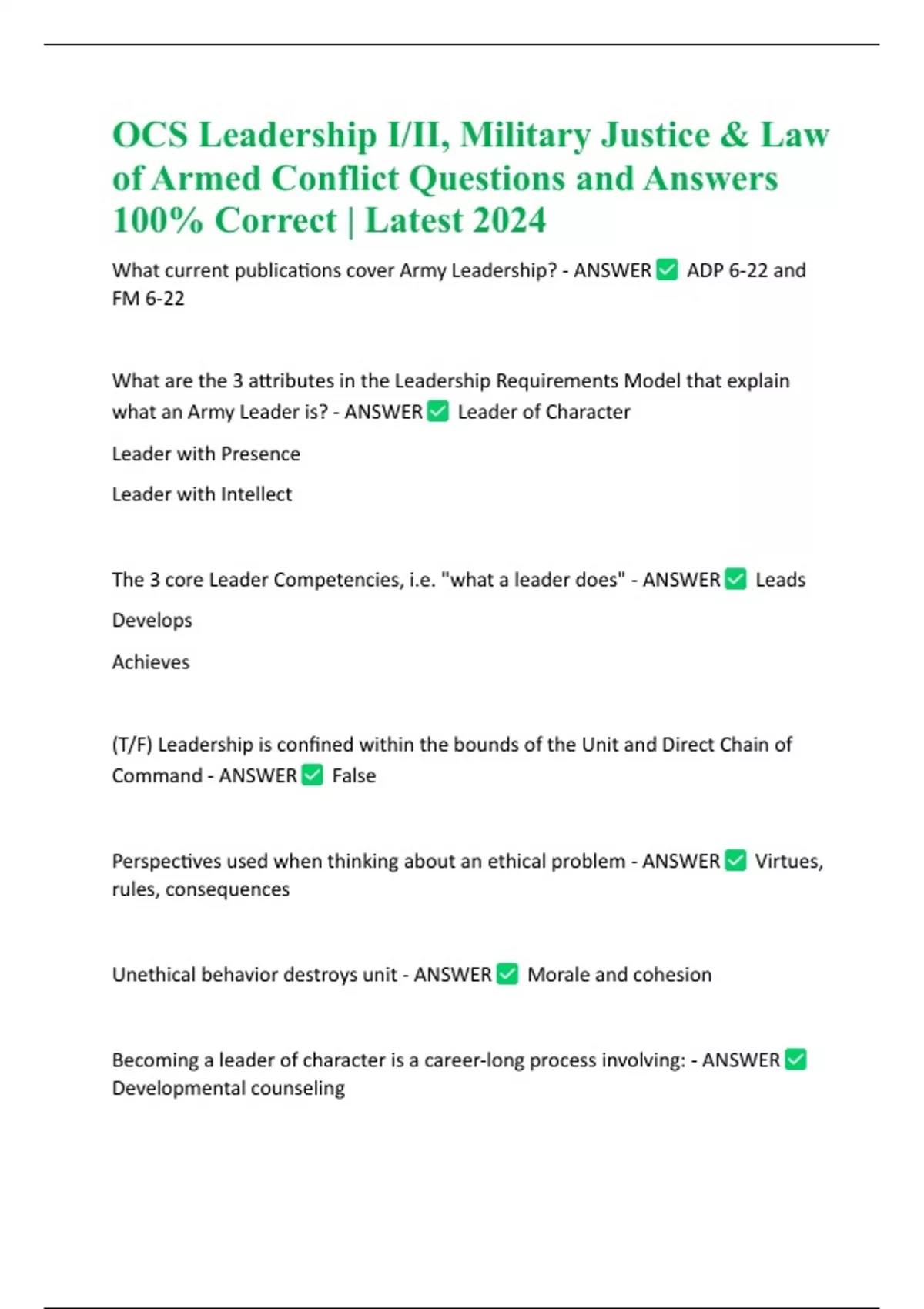 OCS Leadership I/II, Military Justice & Law of Armed Conflict Questions ...