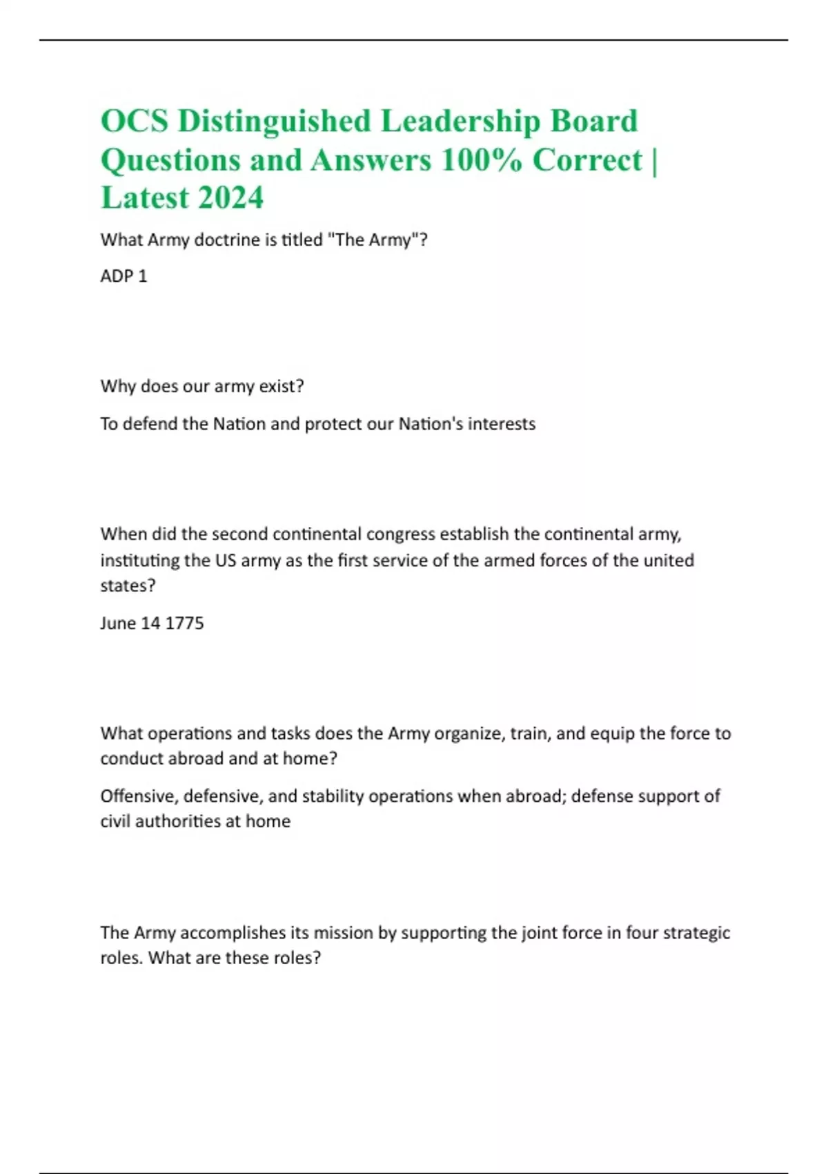 OCS Distinguished Leadership Board Questions and Answers 100% Correct ...