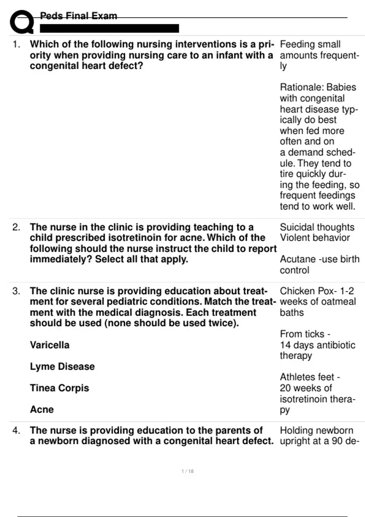 PEDS FINAL EXAM NEWEST 2024 ACTUAL EXAM COMPLETE 200 QUESTIONS AND ...