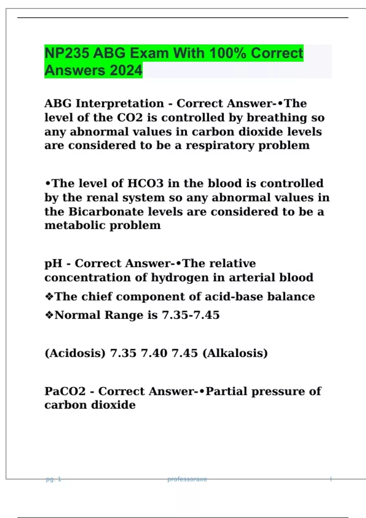 NP235 ABG Exam With 100% Correct Answers 2024 - NP235 - Stuvia US
