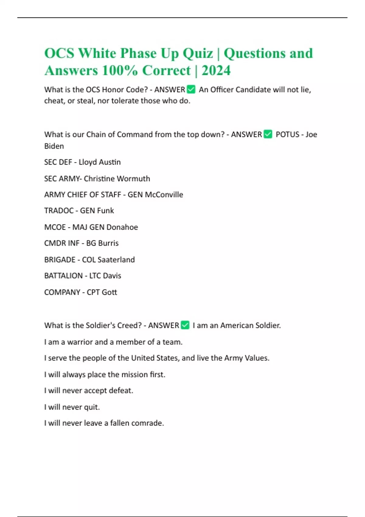 OCS White Phase Up Quiz | Questions and Answers 100% Correct | 2024 ...