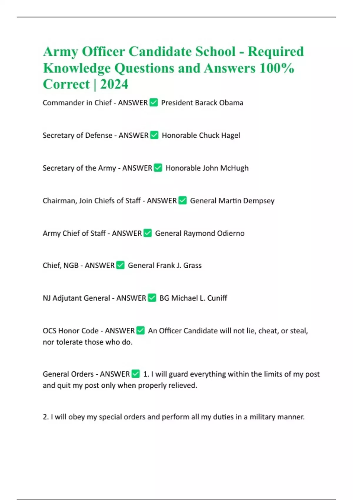 Army Officer Candidate School - Required Knowledge Questions and ...