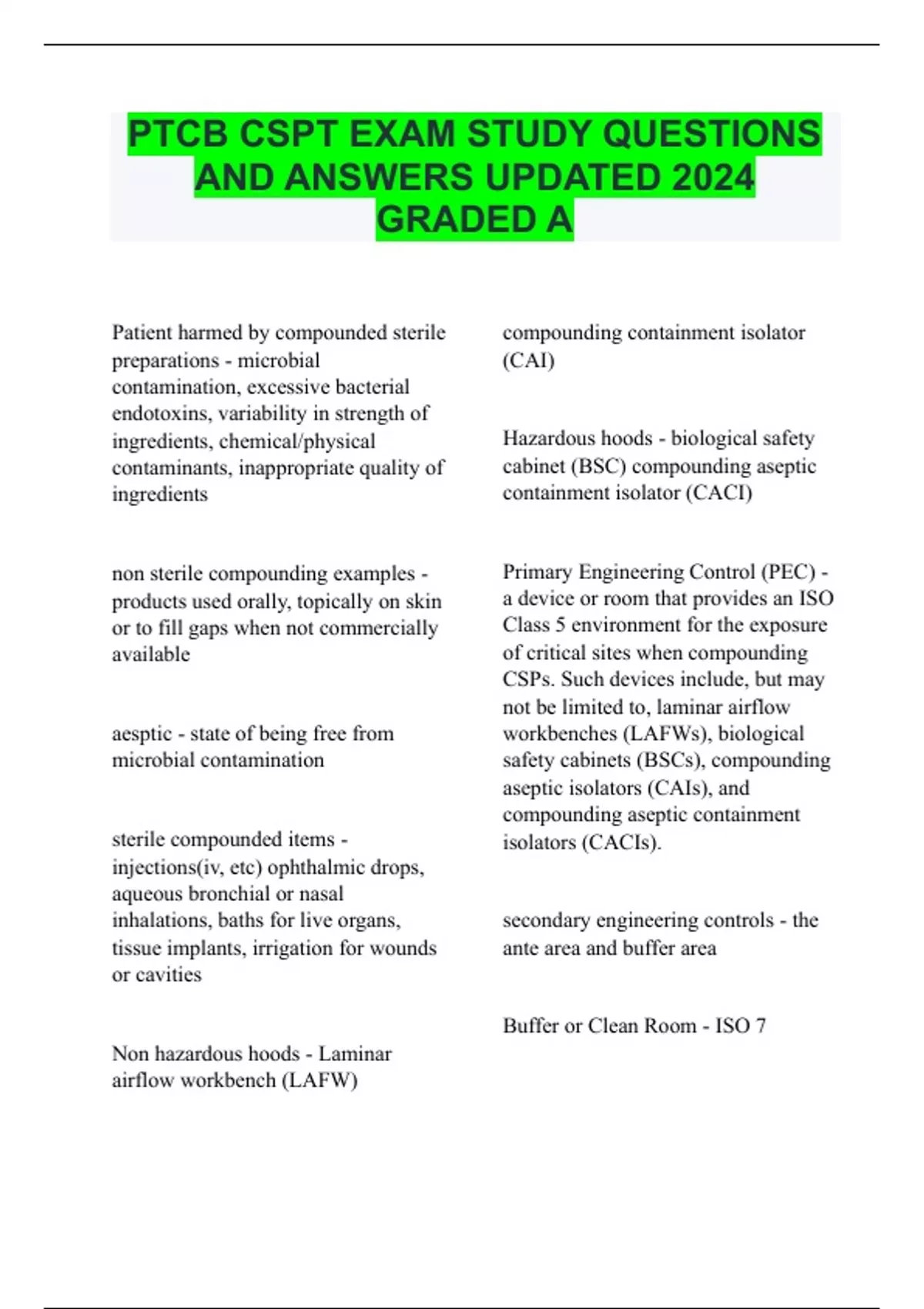 PTCB CSPT EXAM STUDY QUESTIONS AND ANSWERS UPDATED 2024 GRADED A - PTCB ...