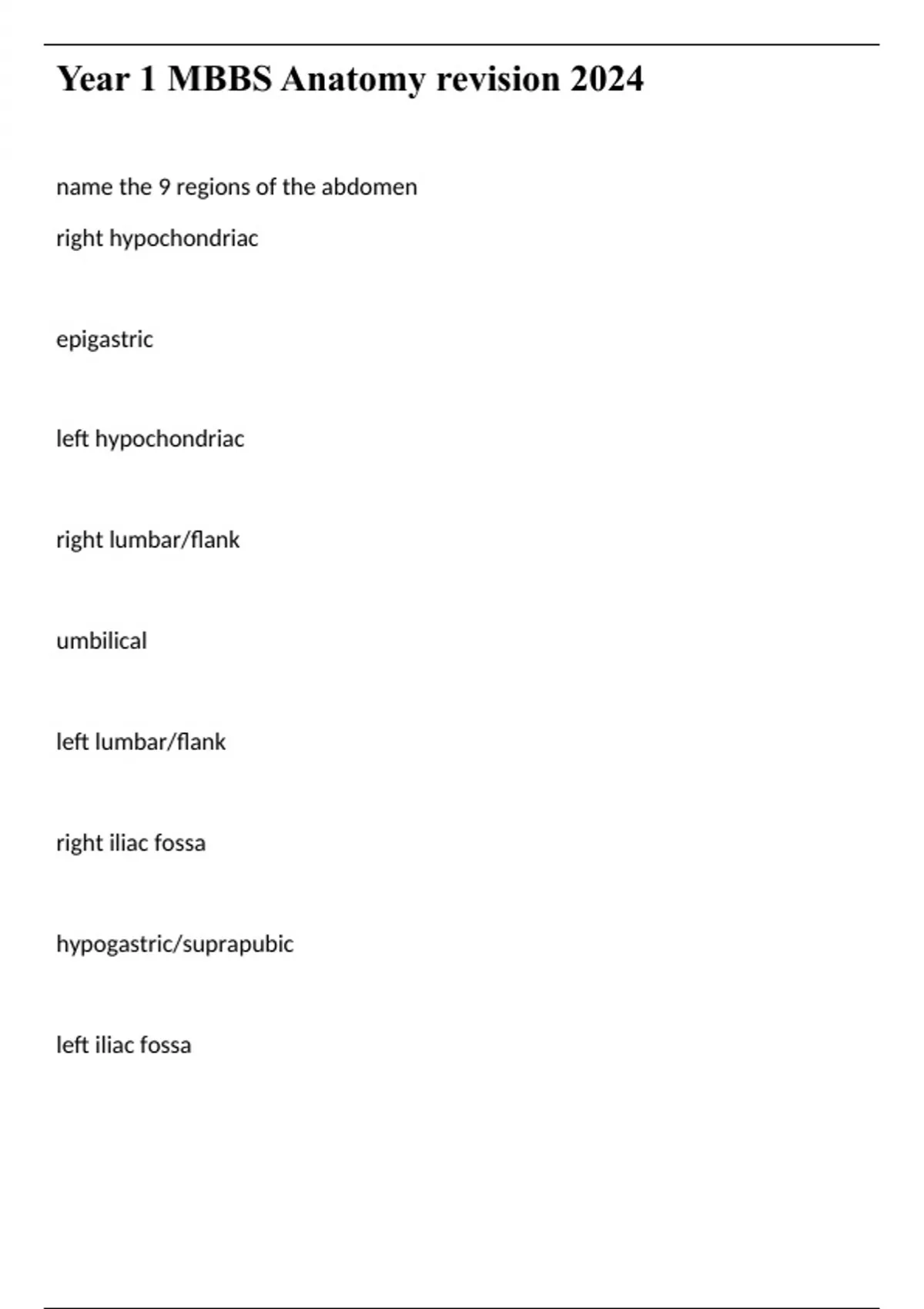 Year 1 MBBS Anatomy revision 2024 - Medicine - Stuvia UK