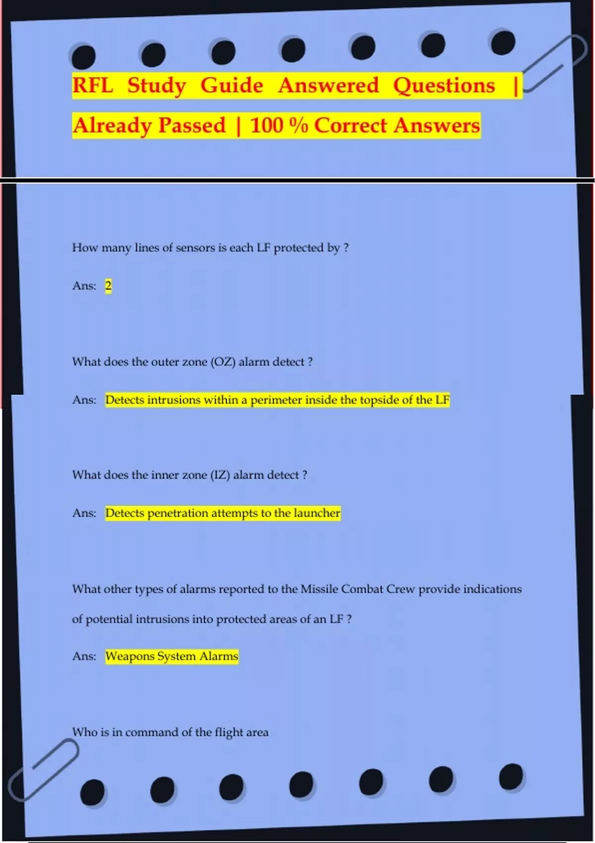 RFL Study Guide Answered Questions | Already Passed | 100 % Correct Answers How many lines of ...