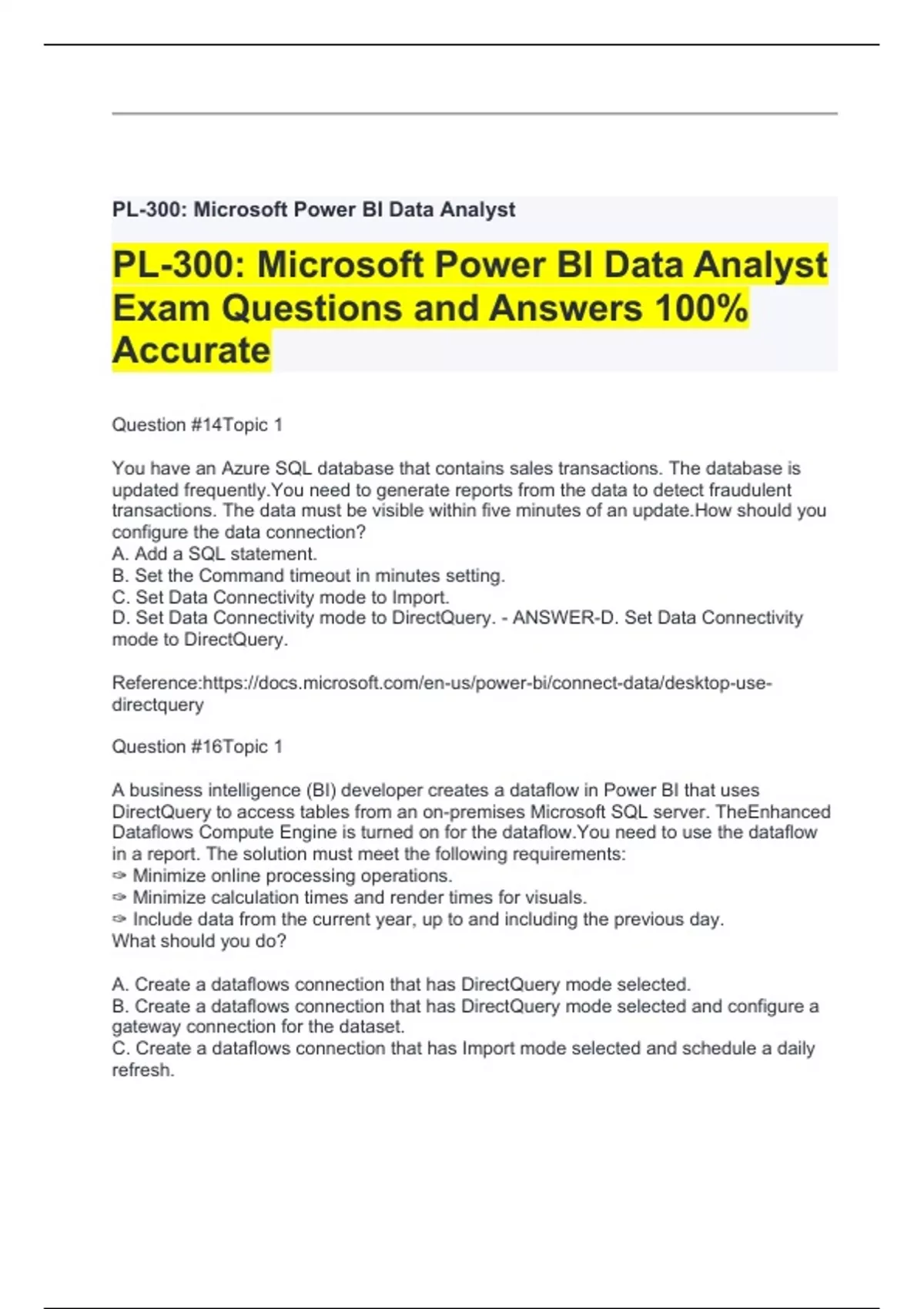 PL-300: Microsoft Power BI Data Analyst Exam Questions and Answers 100% ...