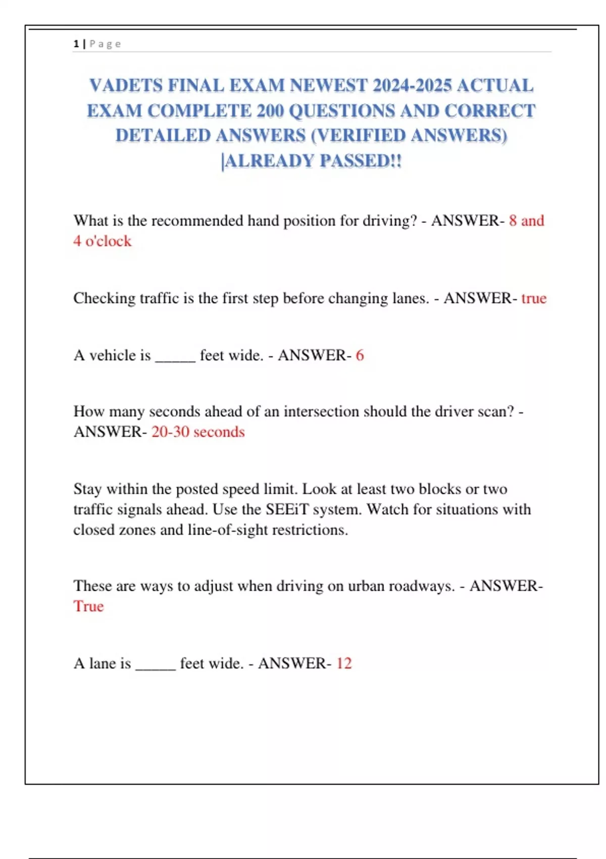 VADETS FINAL EXAM NEWEST ACTUAL EXAM COMPLETE 200 QUESTIONS AND CORRECT ...