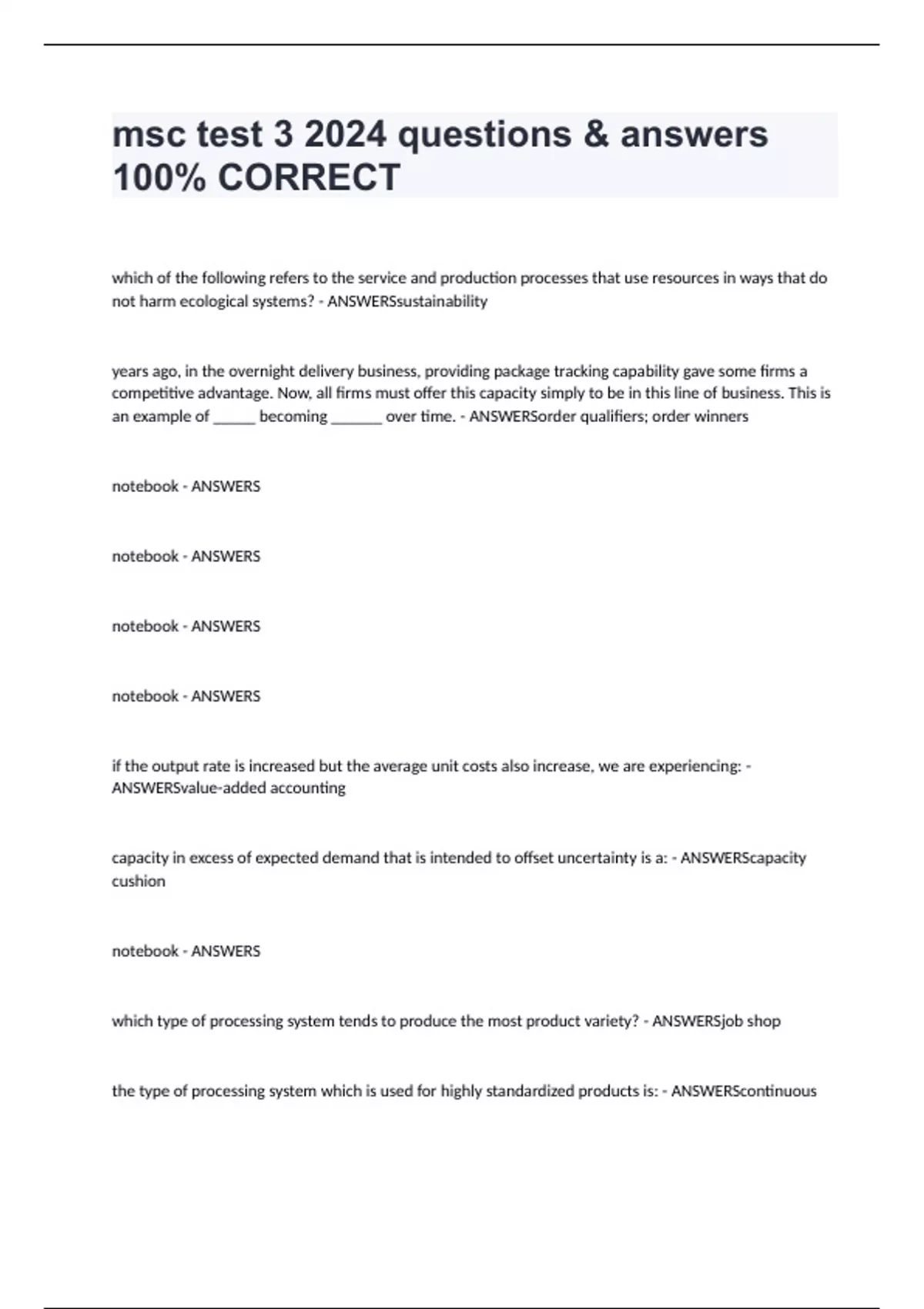 msc test 3 2024 questions & answers 100% CORRECT - Msc - Stuvia US