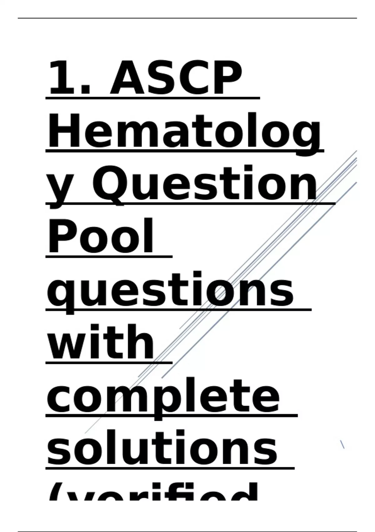 1. ASCP Hematology Question Pool questions with complete solutions ...