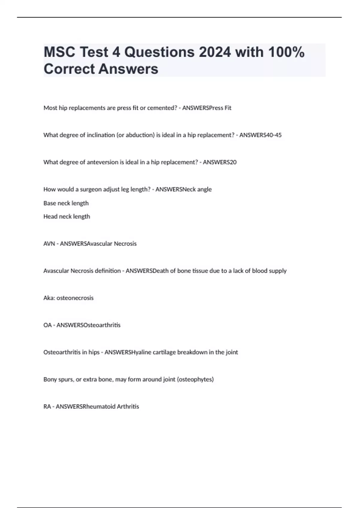 MSC Test 4 Questions 2024 with 100% Correct Answers - MSC - Stuvia US