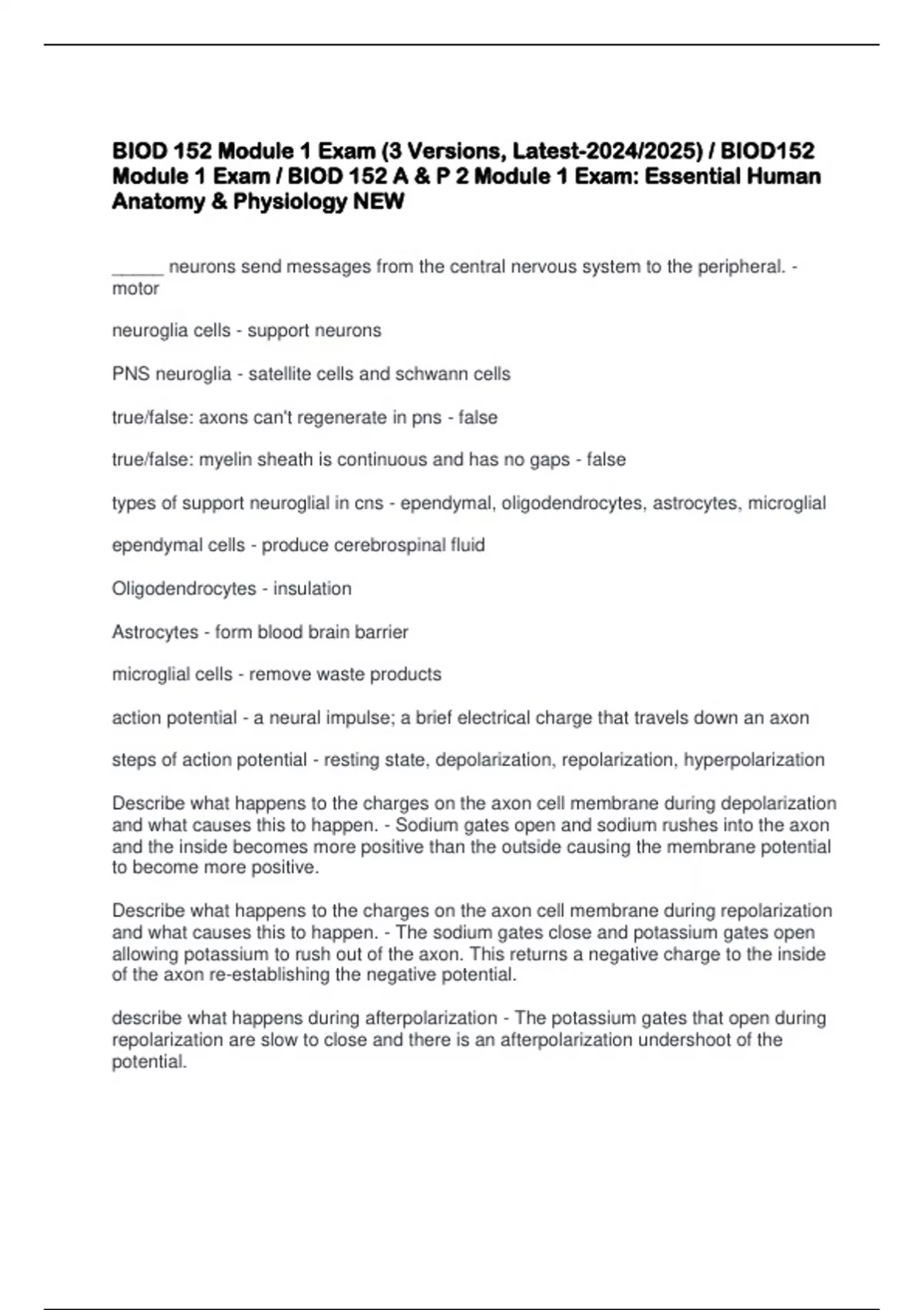 BIOD 152 Module 1 Exam (3 Versions, Latest-2024/2025) / BIOD152 Module ...